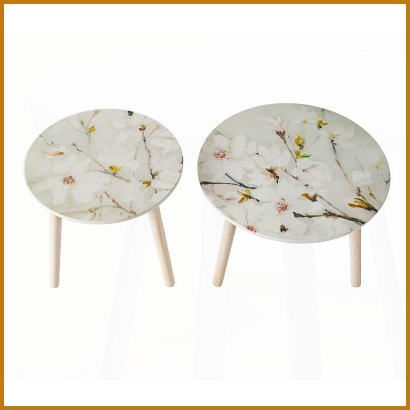 Nature-Inspired Floral MDF Coffee Table Set – 2 Pieces for Living Room ...