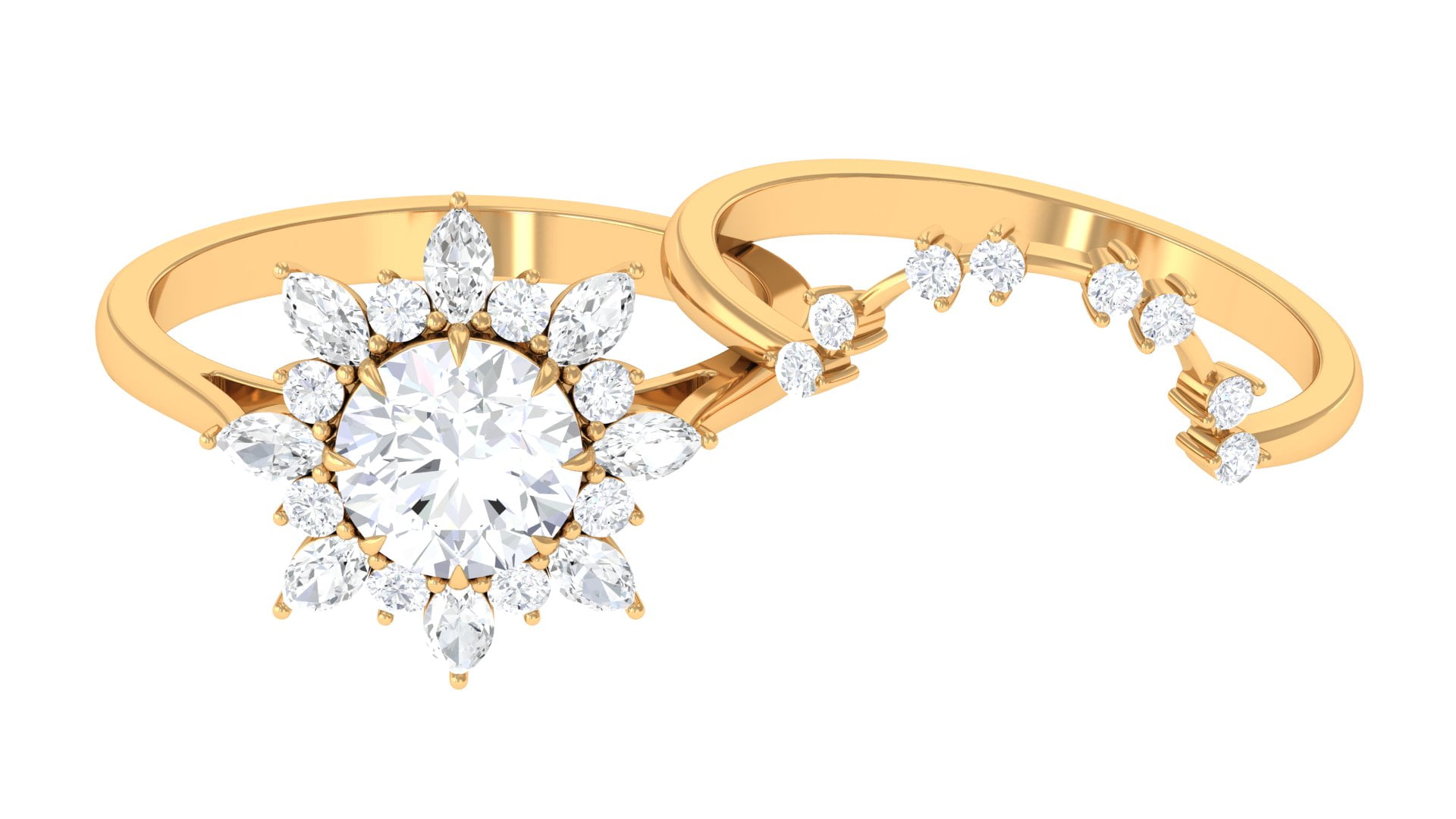 Nature Inspired Floral Ring Set, Moissanite Wedding Ring Set - 2.50 CT ...