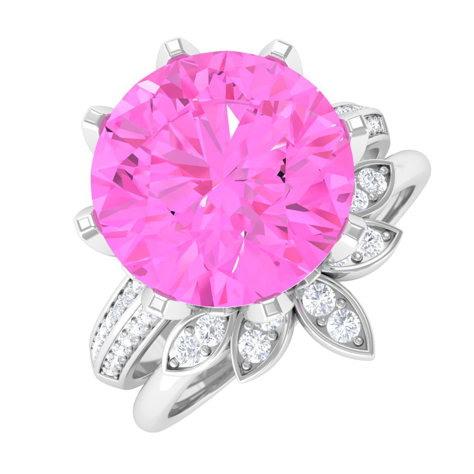 Floral Ring Set with Lab Grown Pink Sapphire and Moissanite - AAAA ...