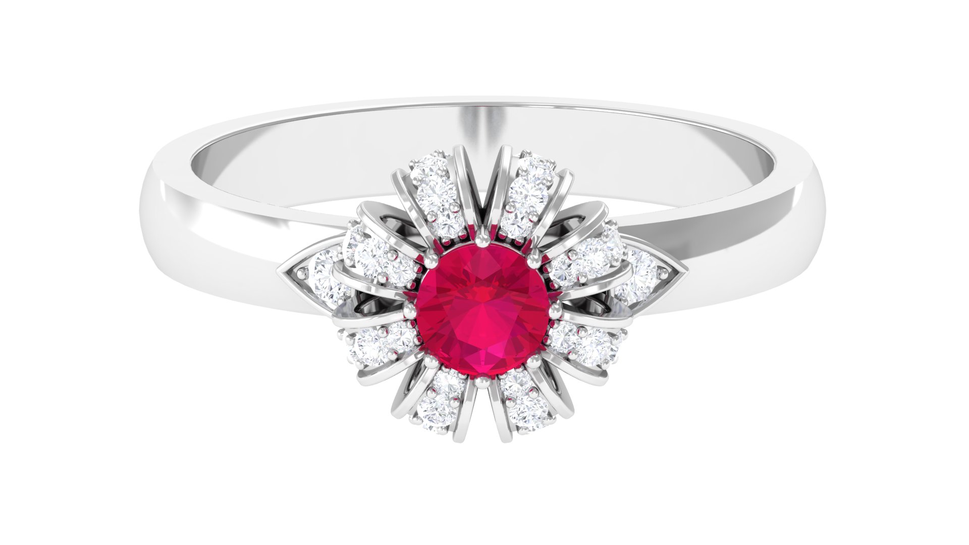 Nature Inspired Floral Ring for Women - Ruby Ring with Diamond - AAA ...