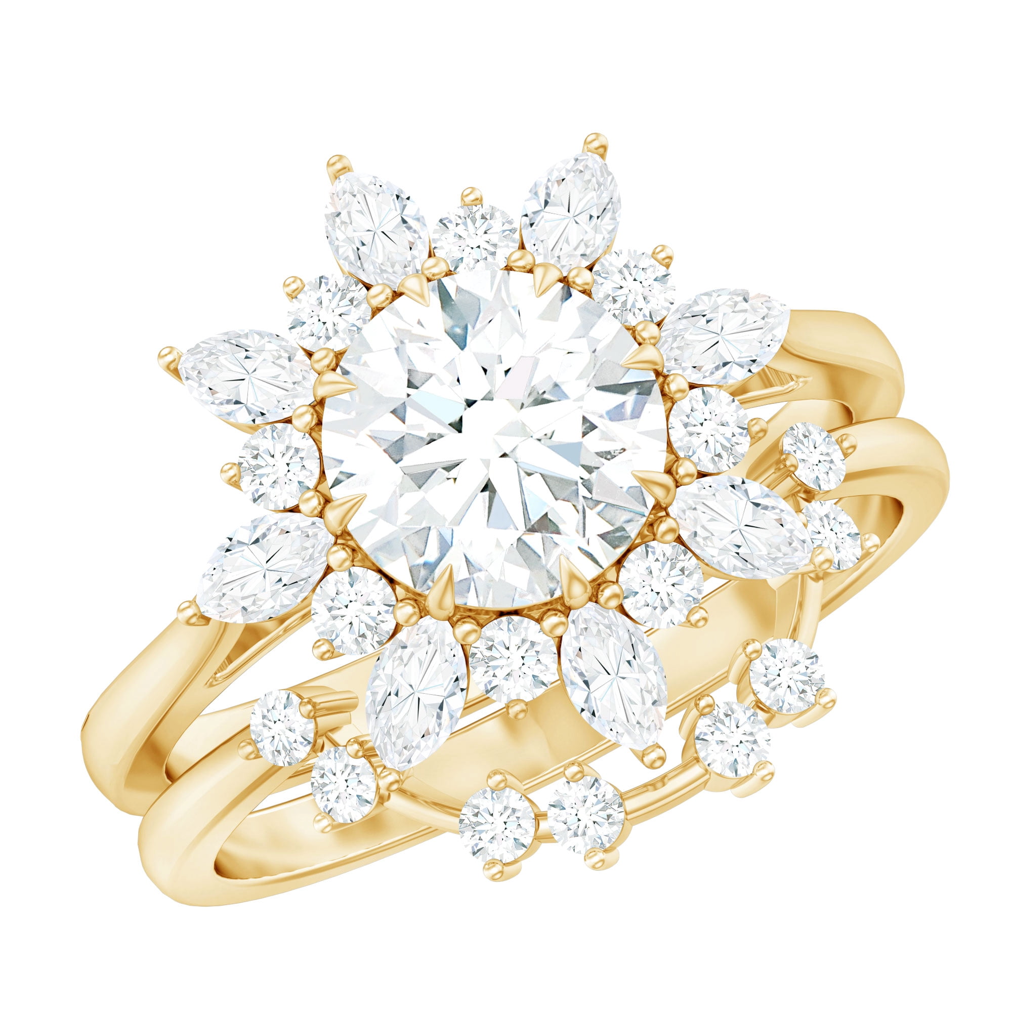 Rosec Jewels Certified Moissanite Flower Wedding Ring Set - D-VS1 ...