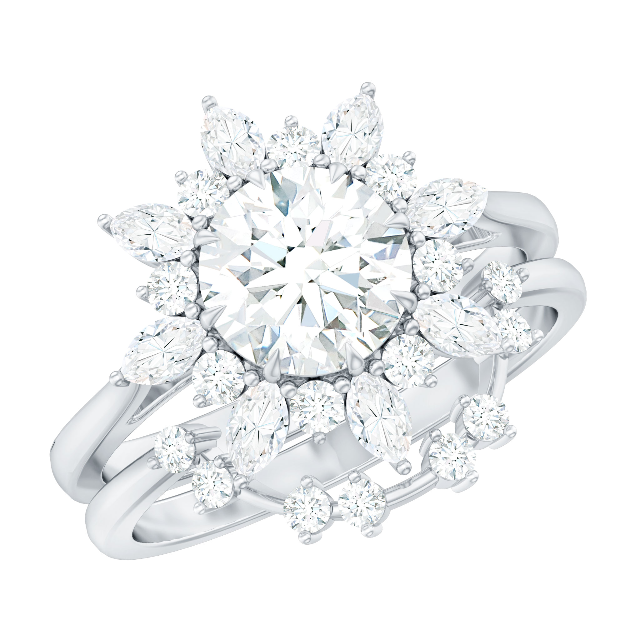Rosec Jewels Certified Moissanite Flower Wedding Ring Set - D-VS1 ...