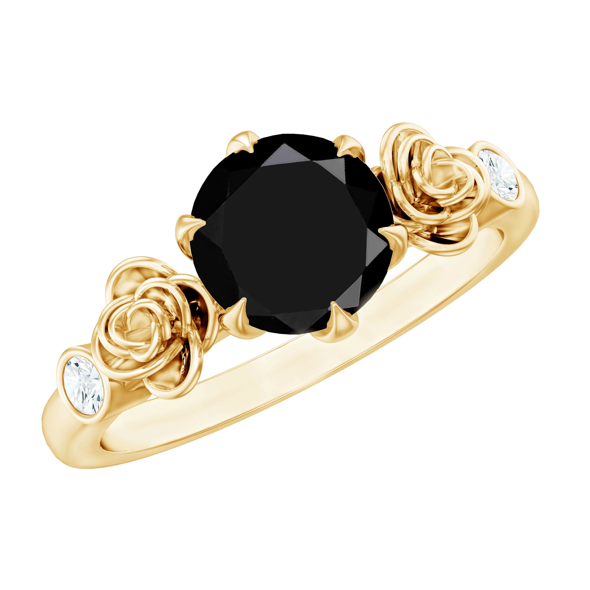 Nature Inspired Flower Ring - Real Black Spinel Solitaire Ring with ...