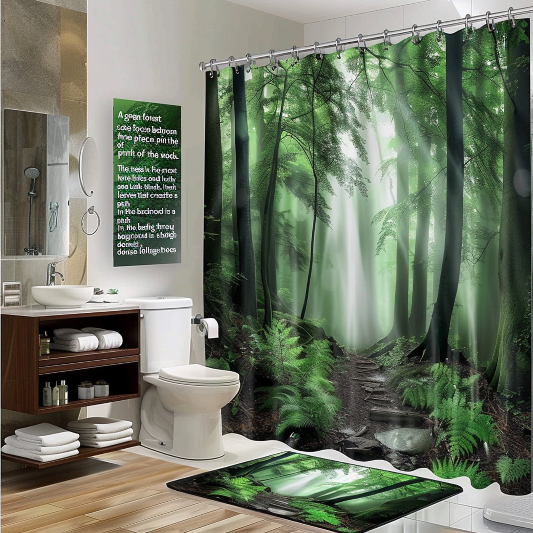 Nature Inspired Forest Green Shower Curtain Set Transform Your Bathroom ...