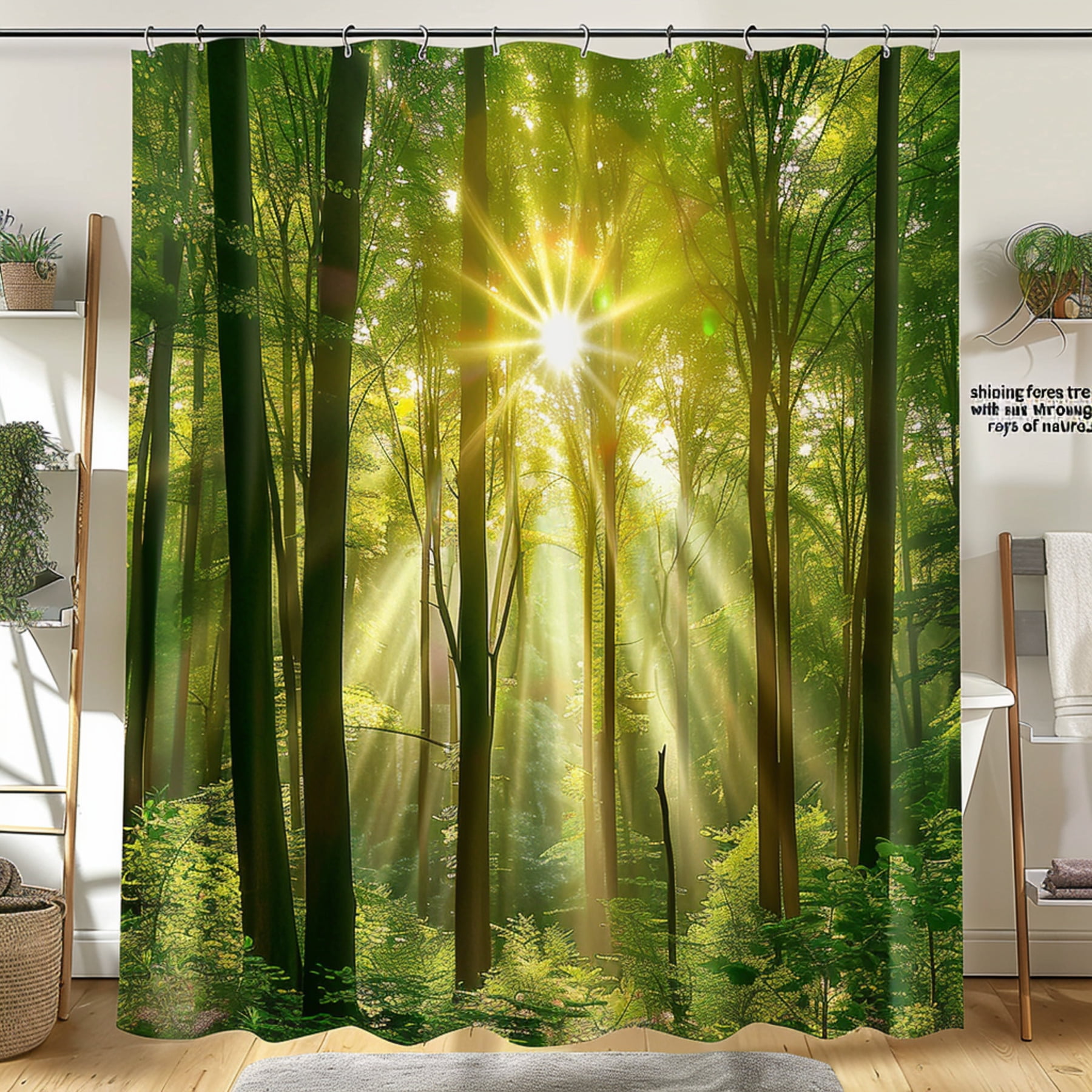Nature Inspired Forest Green Shower Curtain with Sunlight Filtering ...