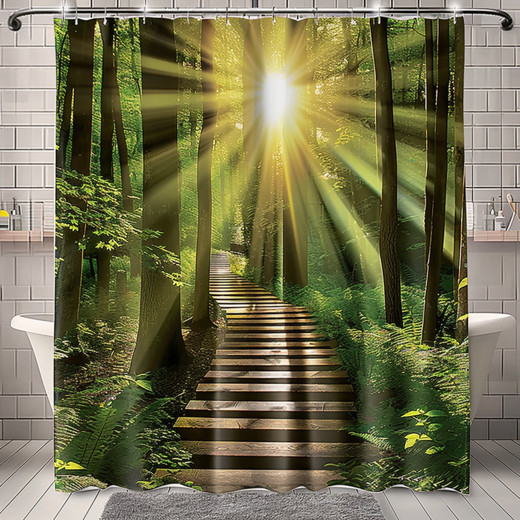 Nature Inspired Forest Path Shower Curtain with Landscape Print Design ...
