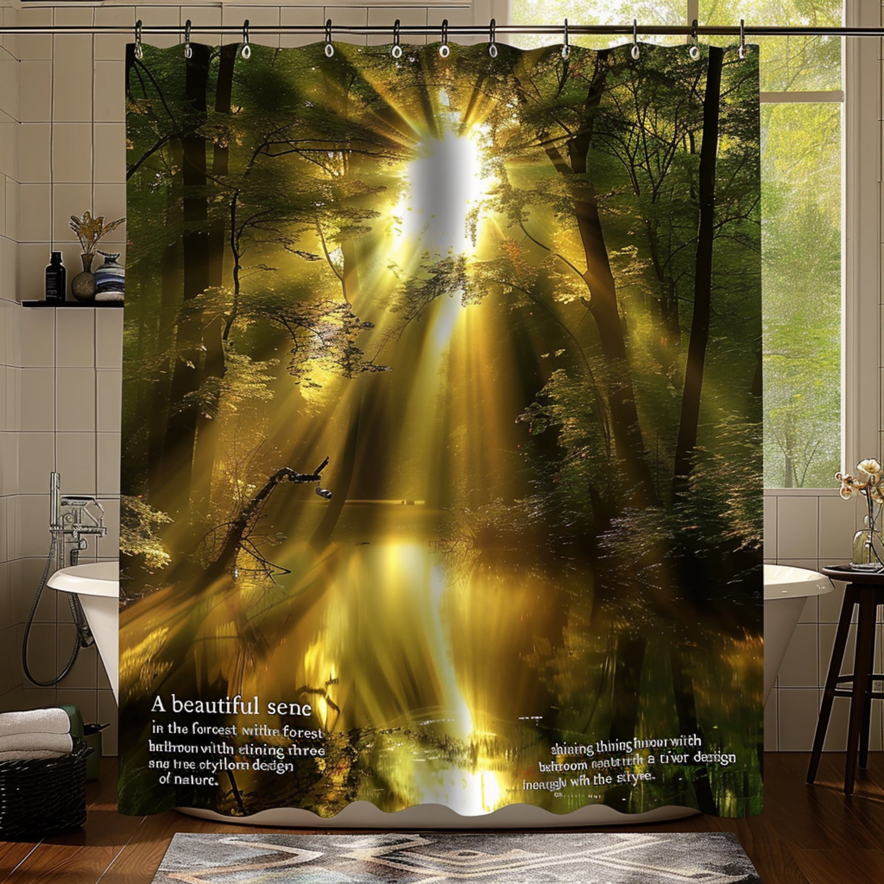 Nature Inspired Forest River Tree Design Shower Curtain Sunlight ...