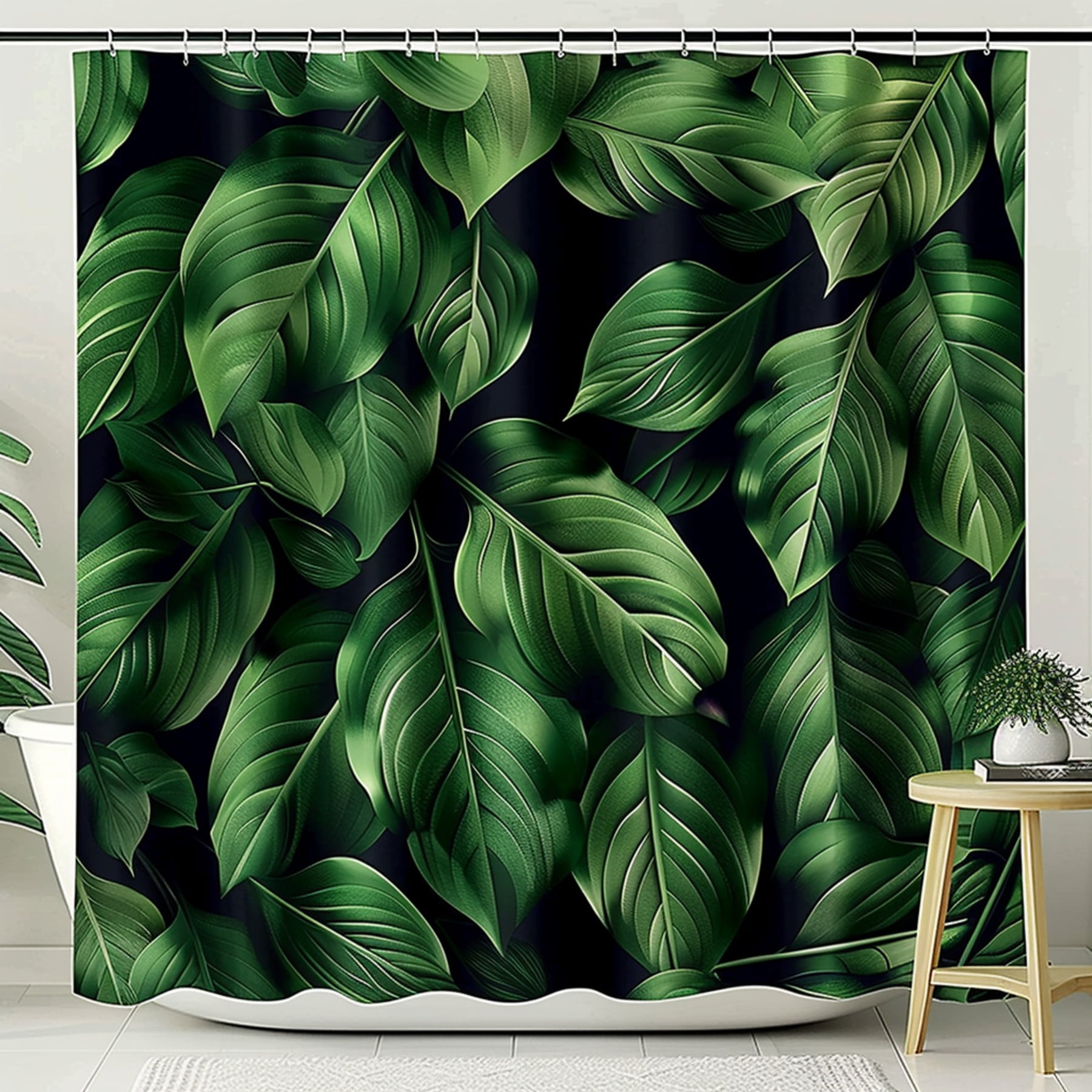 Nature Inspired Green Leaf Shower Curtain Modern Bathroom Decor ...