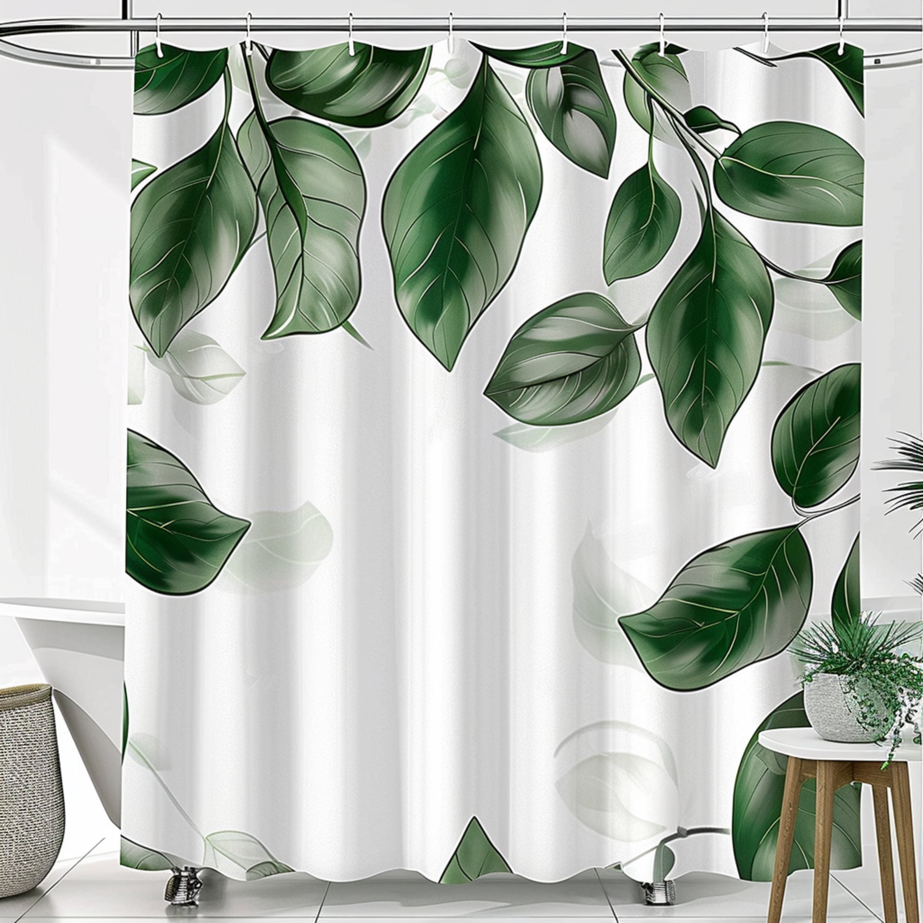 Nature Inspired Green Leaf Shower Curtain with Fresh Design for ...