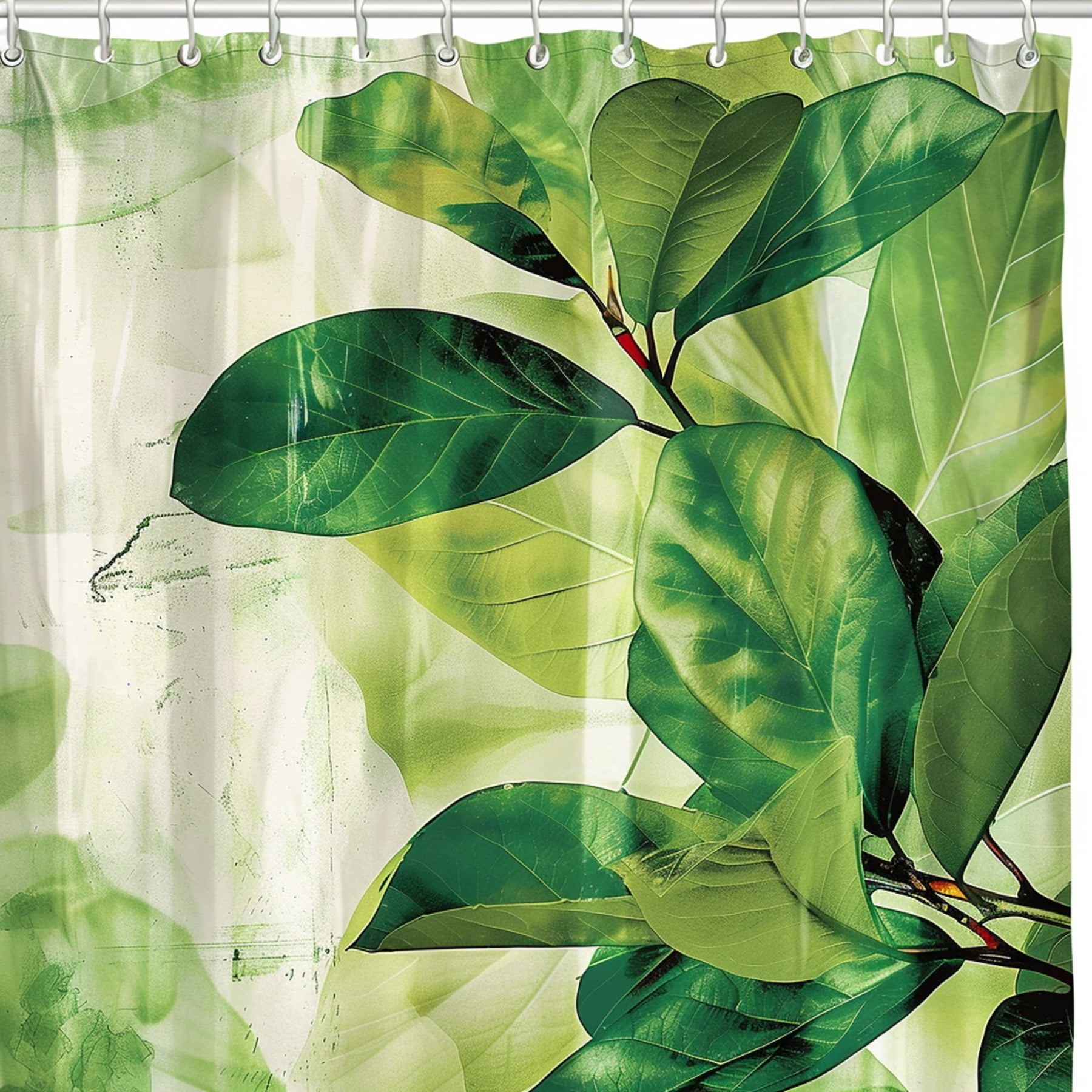 Nature Inspired Green Leaf Shower Curtain with Watercolor Foliage Print ...