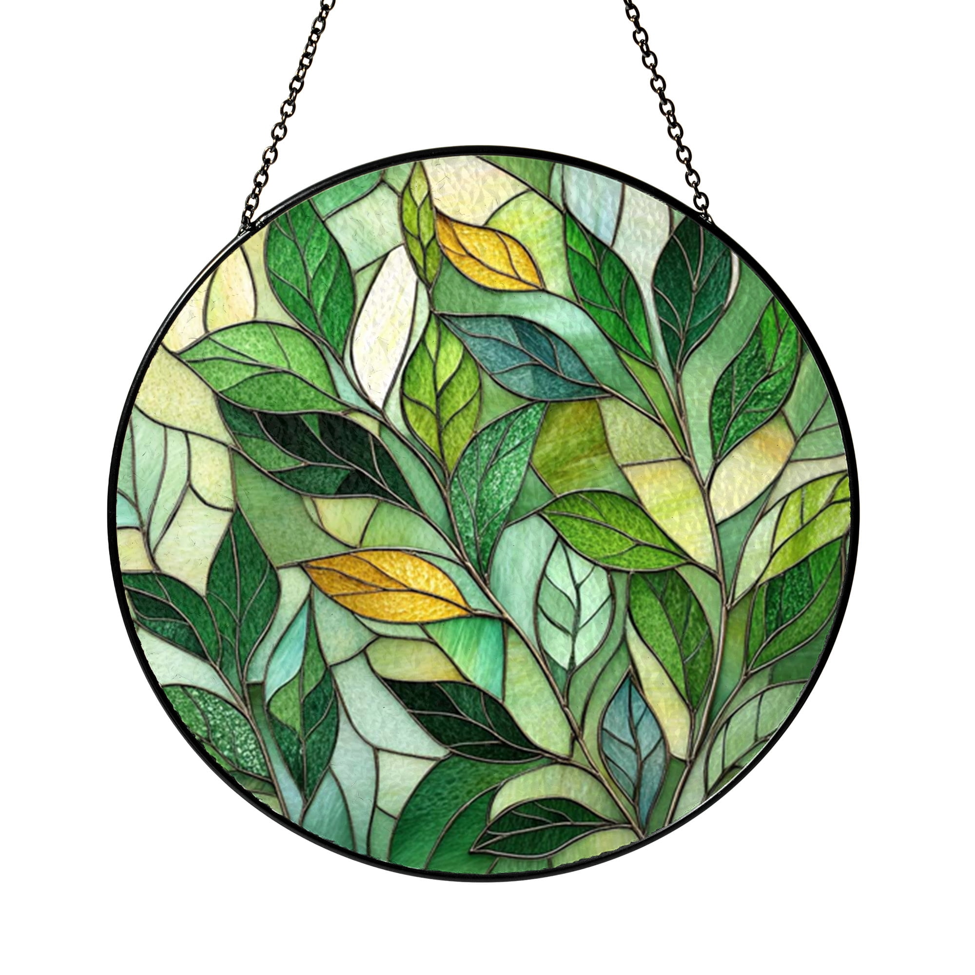 Nature Inspired Green Leaf Stained Glass Round Suncatcher – Decorative ...