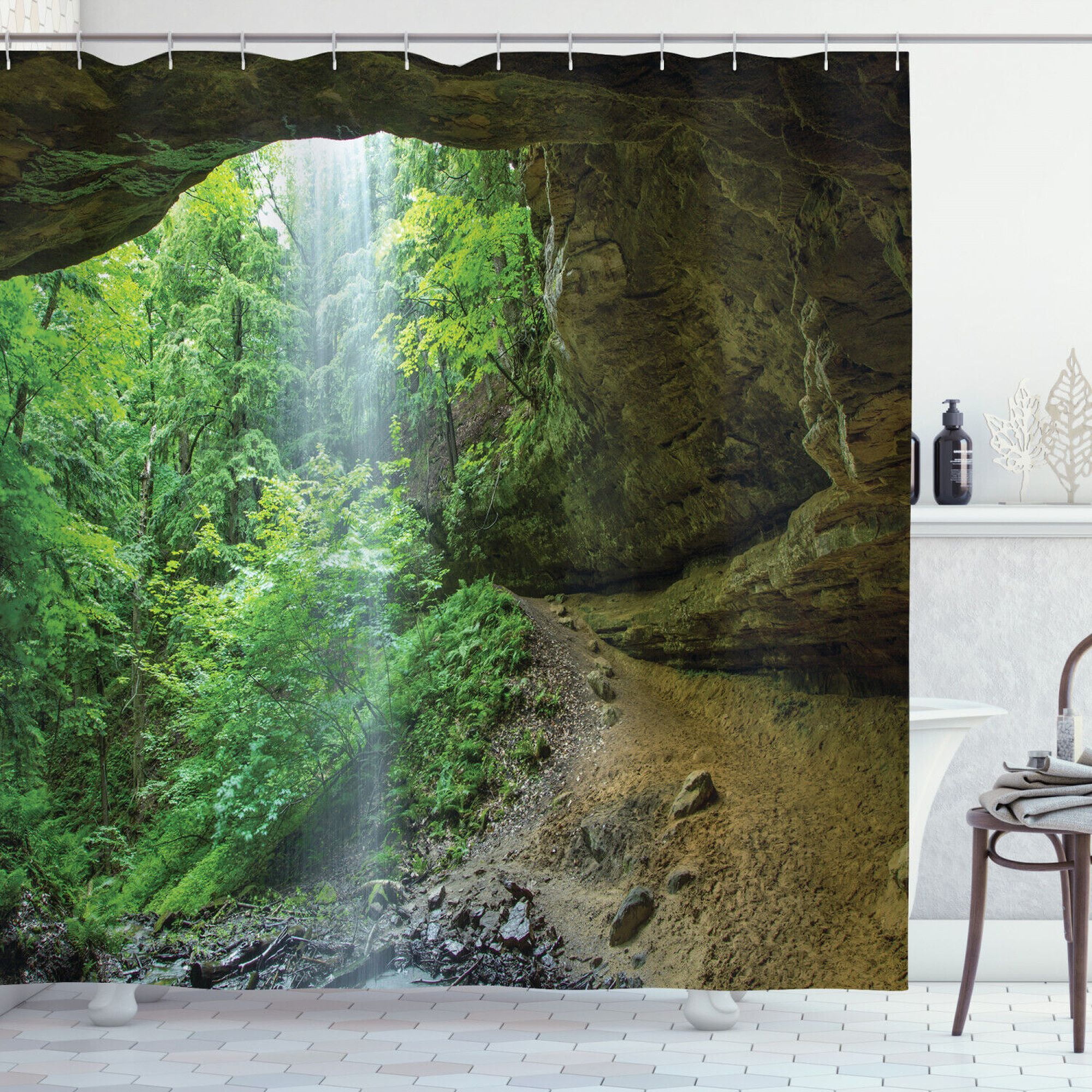 Nature-Inspired Green Shower Curtain with Caves Design - for a ...