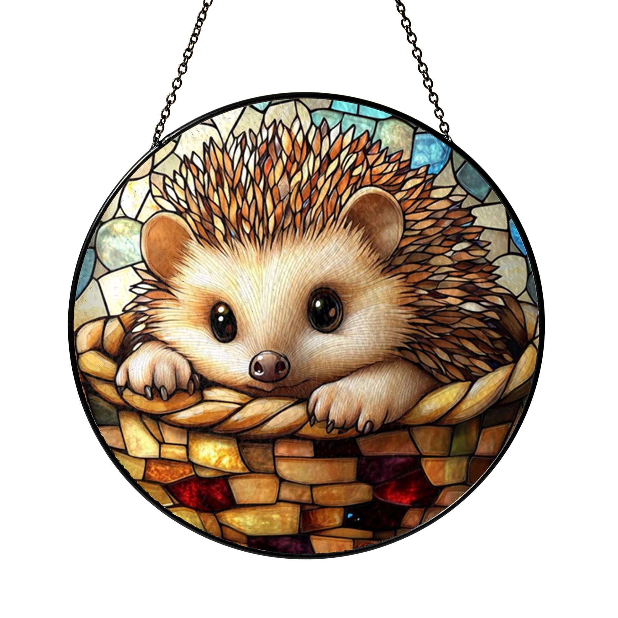 Nature Inspired Hedgehog Glass Suncatcher – Stained Glass Style Window ...