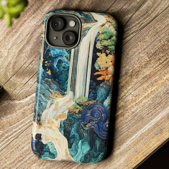 Nature-Inspired Japanese Waterfall Asian Art Case with iPhone 17 to 11 ...