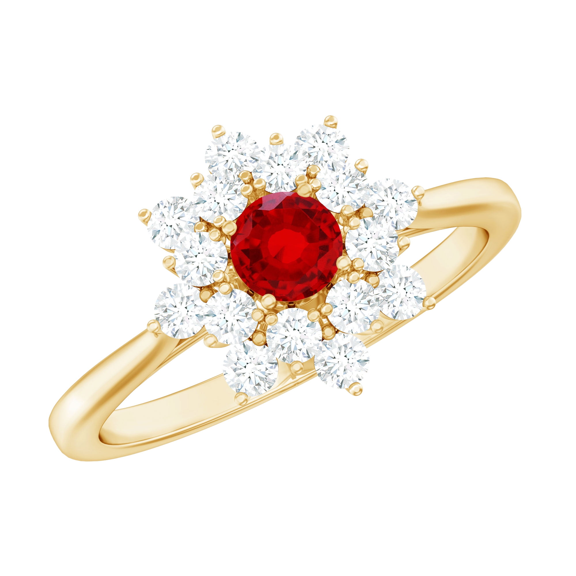 Rosec Jewels Nature Inspired Lab Created Ruby Ring with Diamond Accent (AAAA Quality), 10K ...