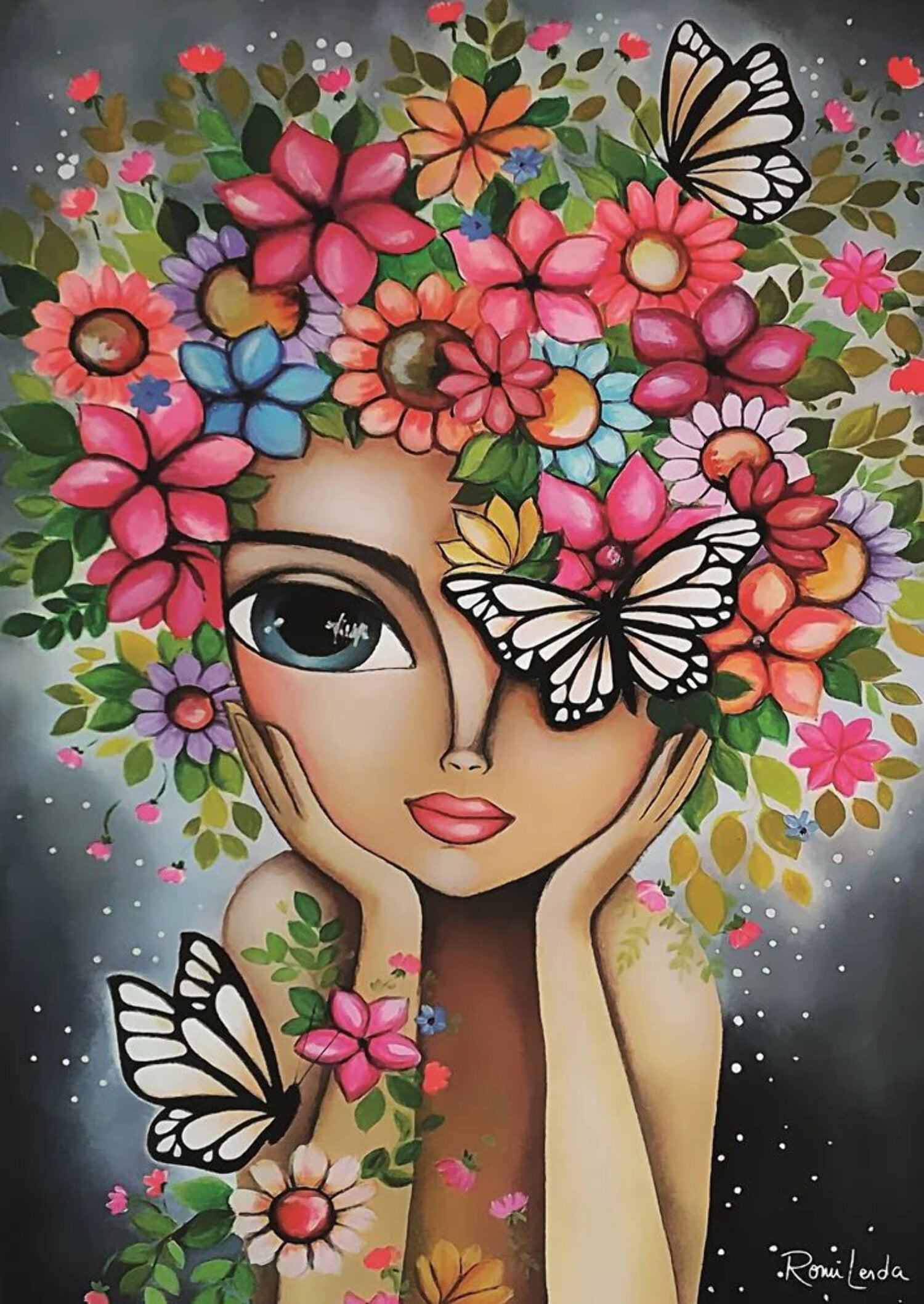 Nature-Inspired Lady with Flowers Puzzle – 1000 Pieces, Romi Lerda Art ...