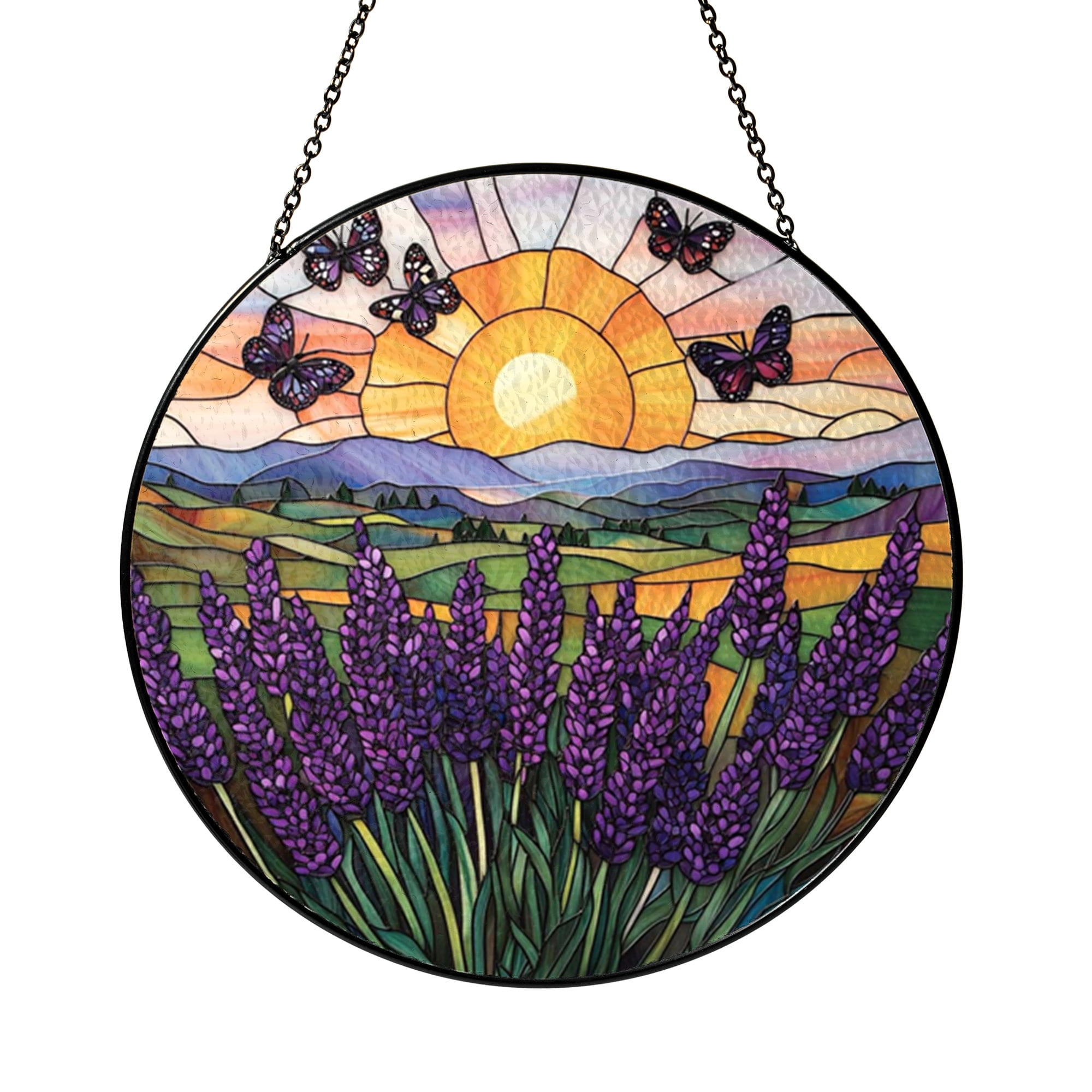 Nature Inspired Lavender Butterfly Round Suncatcher – Stained Glass ...