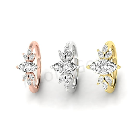 Nature-Inspired Leaf Design Engagement Ring – 925 Sterling Silver with ...