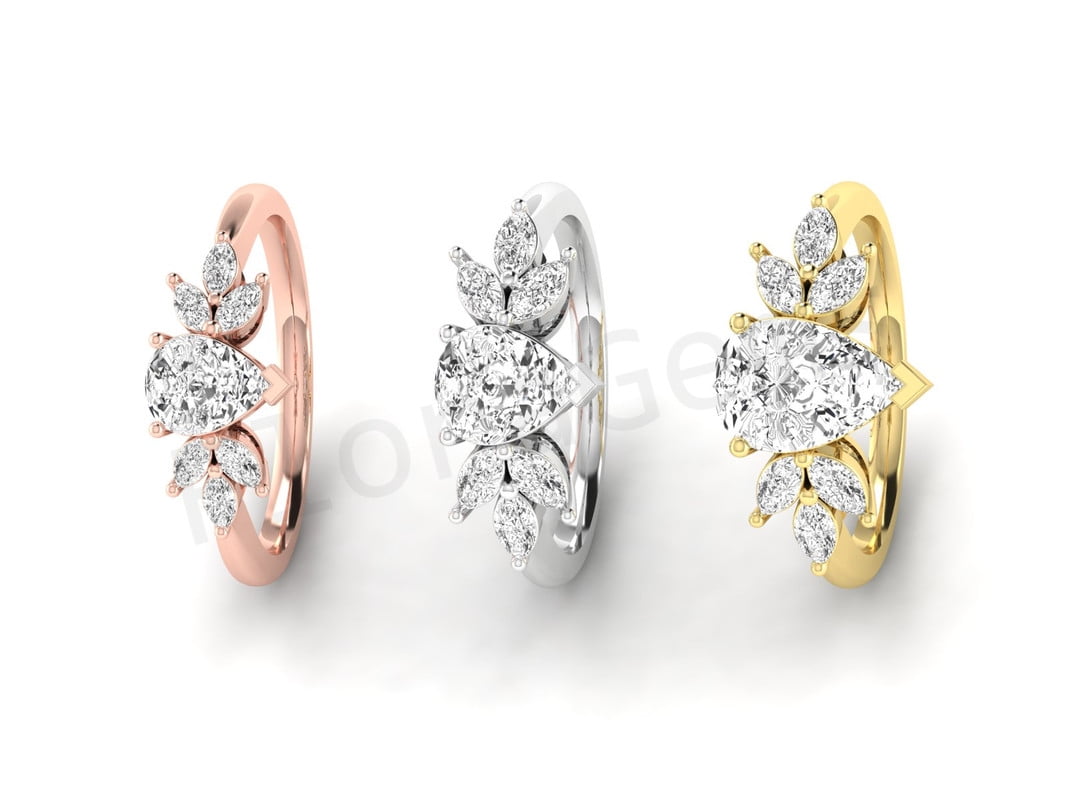 Nature-Inspired Leaf Design Engagement Ring – 925 Sterling Silver with ...