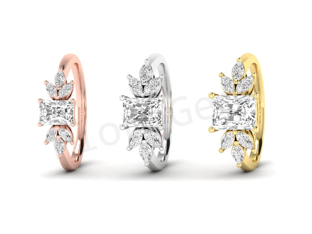 Nature-Inspired Leaf Design Engagement Ring – 925 Sterling Silver with ...