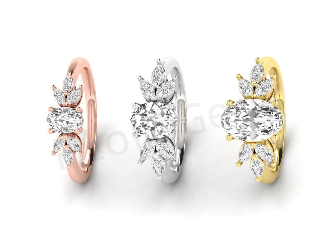 Nature-Inspired Leaf Design Engagement Ring – 925 Sterling Silver with ...