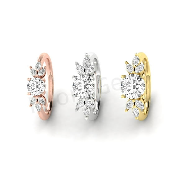 Nature-Inspired Leaf Design Engagement Ring – 925 Sterling Silver with ...