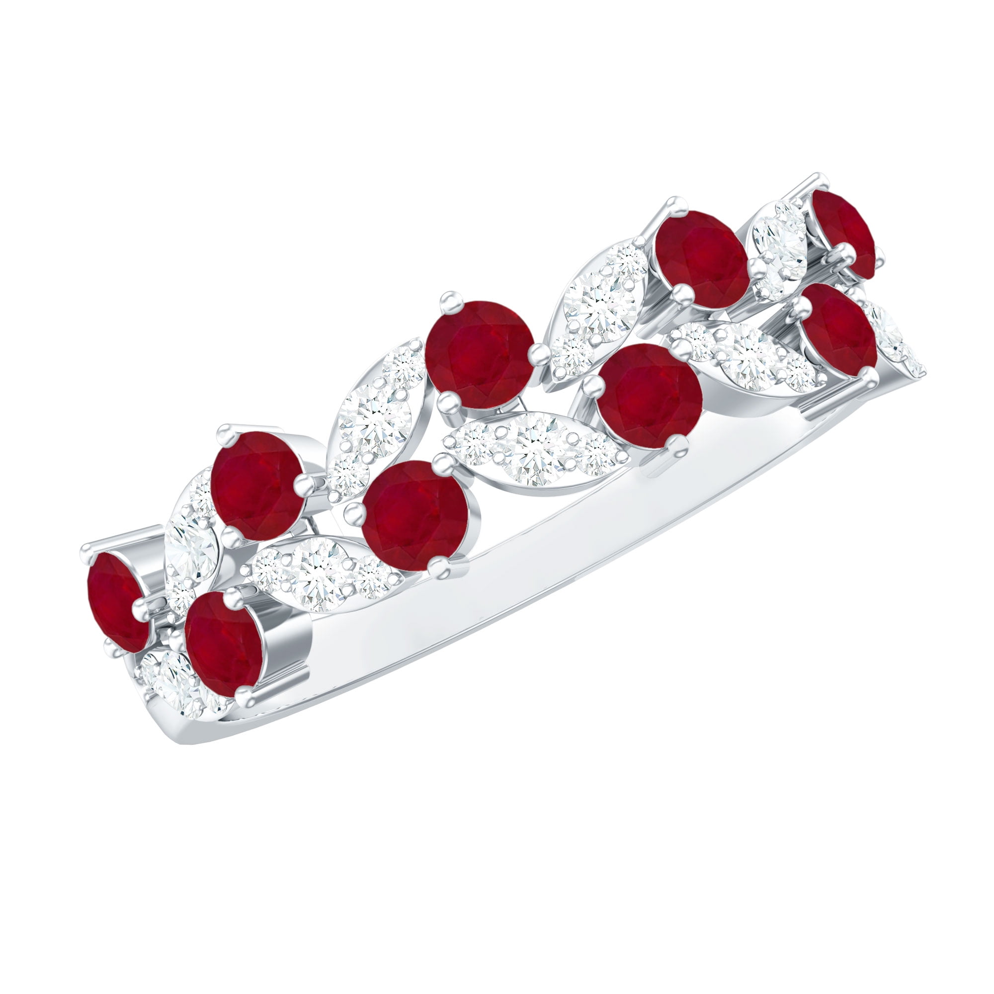 Nature Inspired Leaf Ring for Women, Half Eternity Ring with Ruby and ...