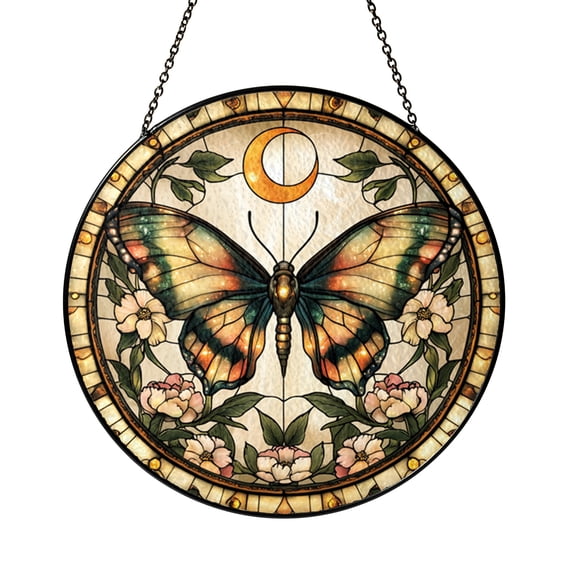 Nature Inspired Moth Floral Stained Glass Window Hanging, Decorative ...
