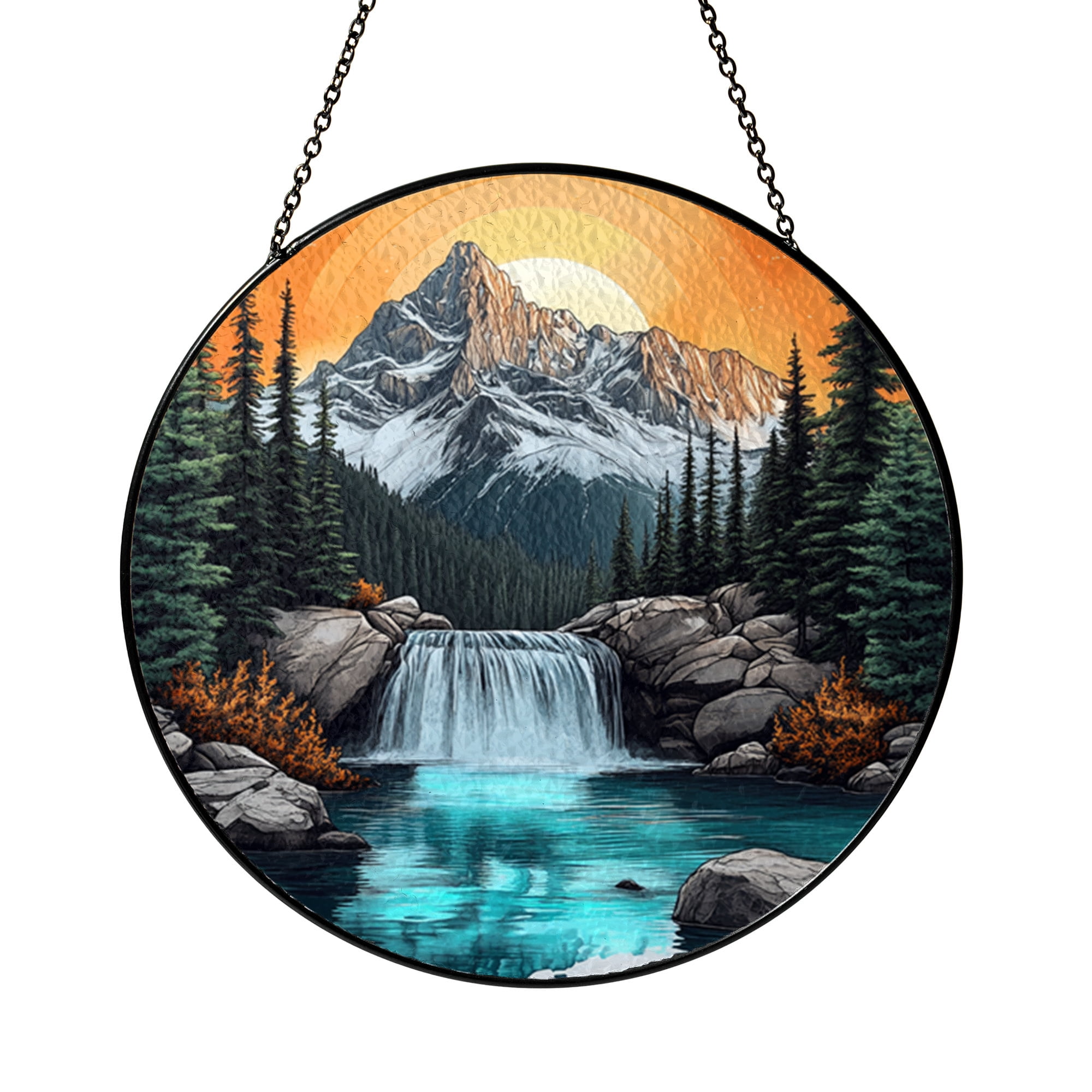 Nature Inspired Mountain Lake Stained Glass Window Hanging, Decorative ...
