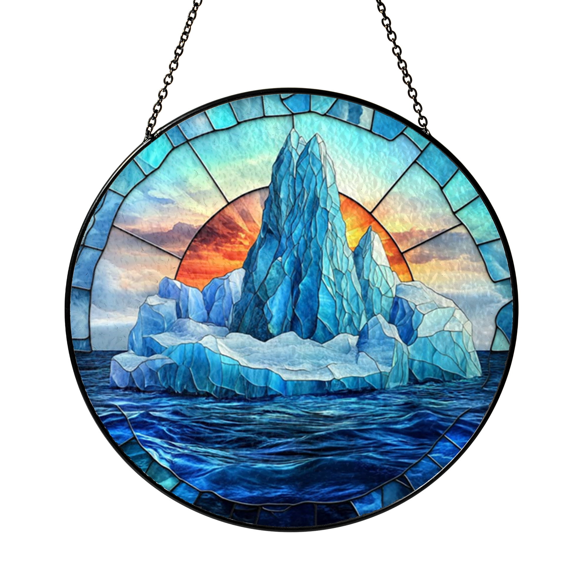Nature Inspired Ocean and Mountain Stained Glass Window Suncatcher2001 ...