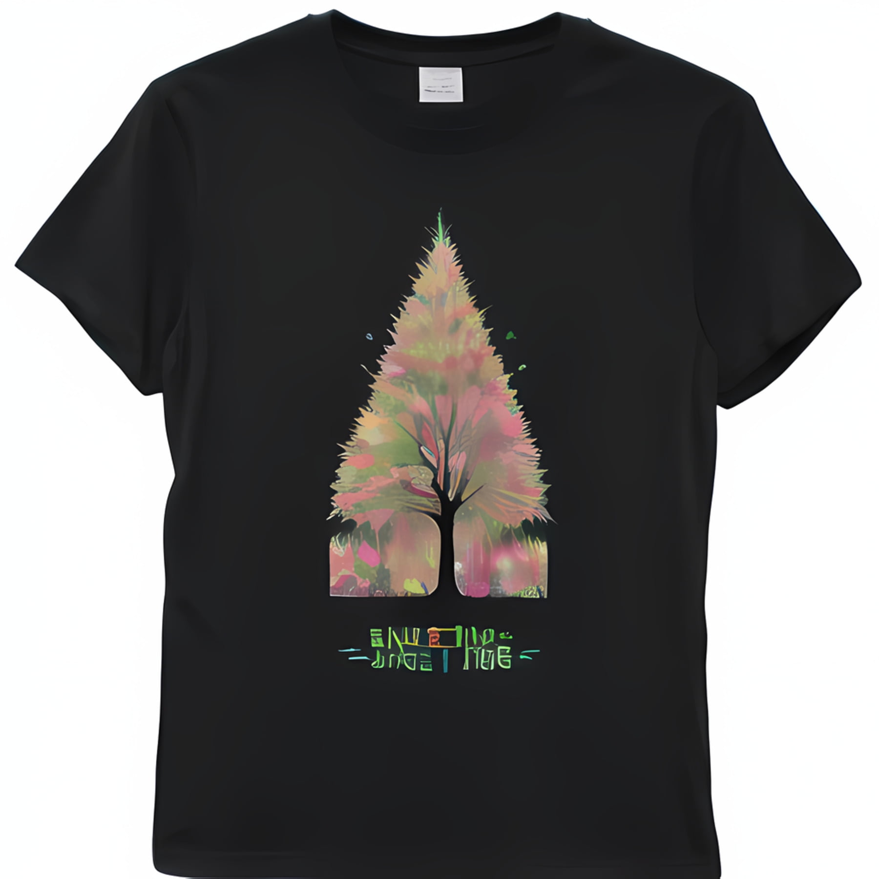 Nature Inspired 'One Tree' Black T-Shirt with Vibrant Pine Tree ...