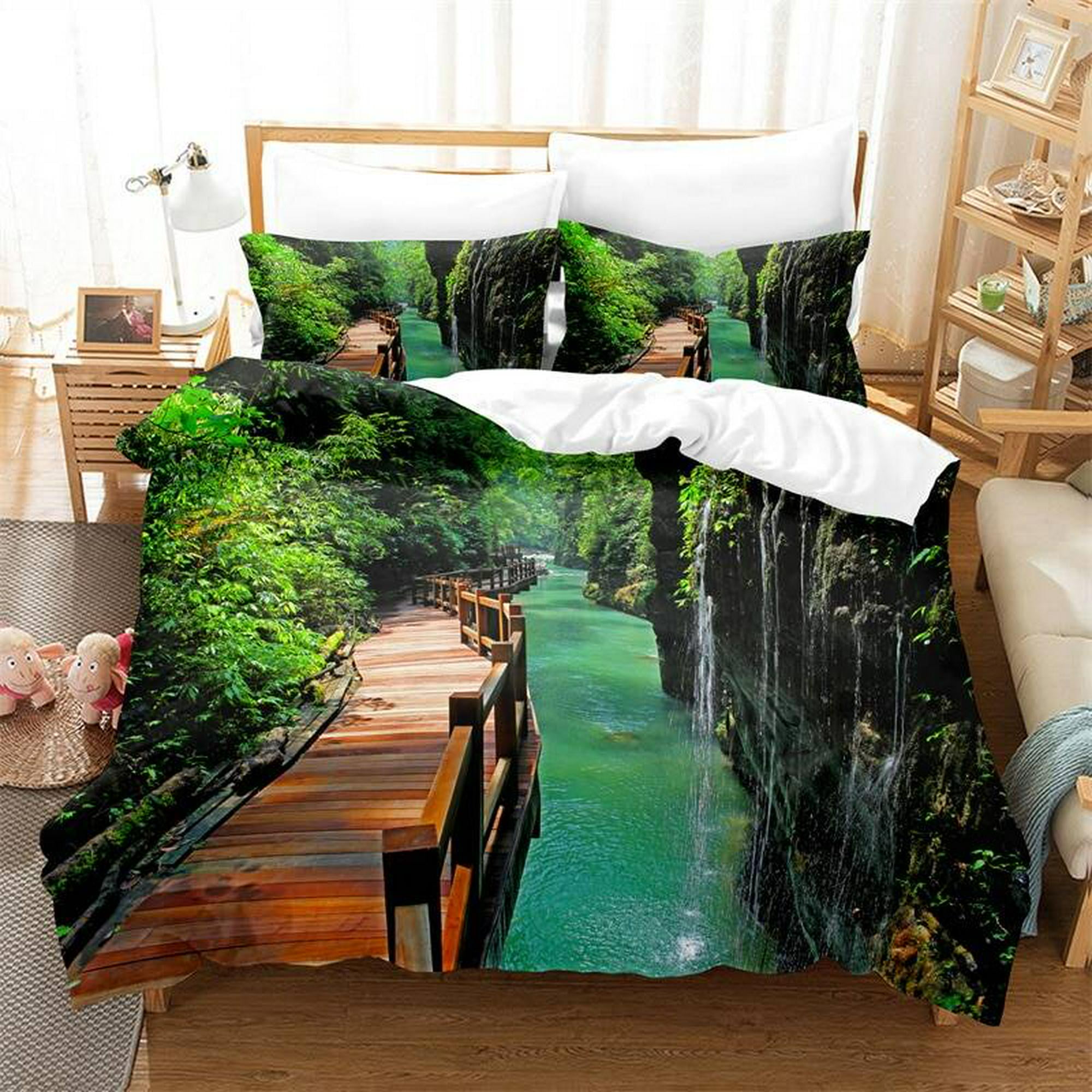 Nature-Inspired Queen Bedding Set forest-Themed Duvet Cover & Quilt Set ...