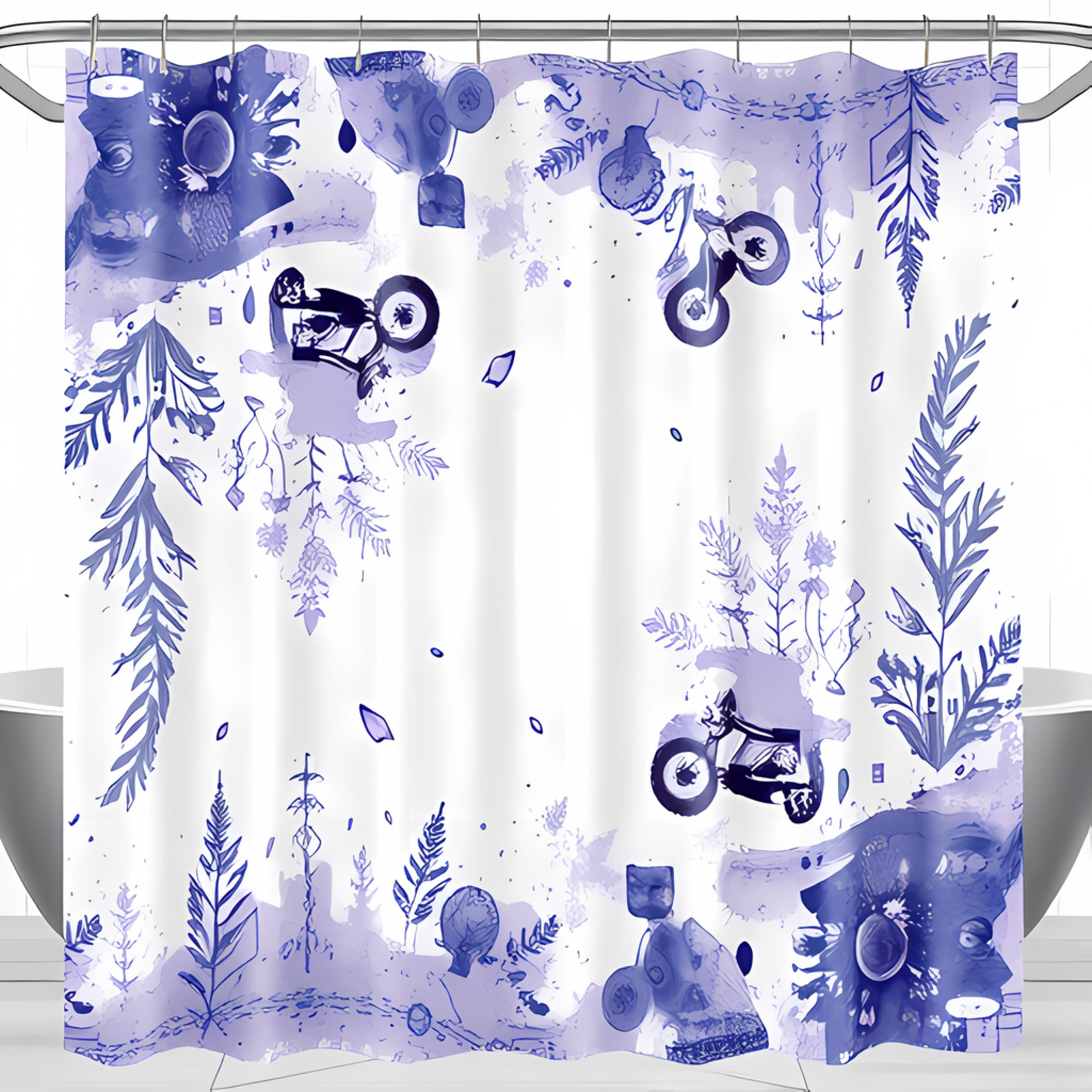 Nature-Inspired Shower Curtain with Motorcycle & Rider Design Blue ...