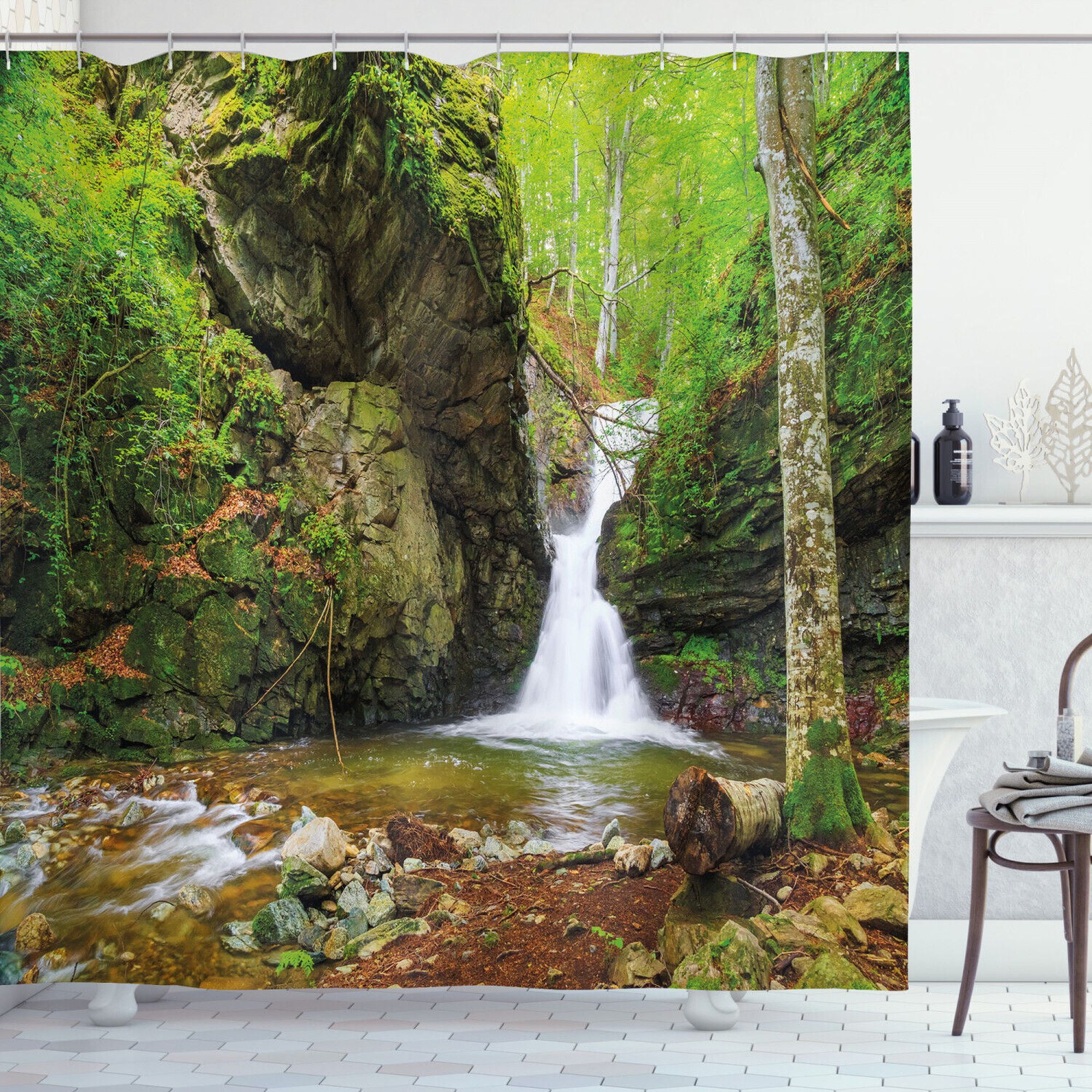 Scenery Shower Curtain Spring Waterfall Nature Print for Bathroom ...