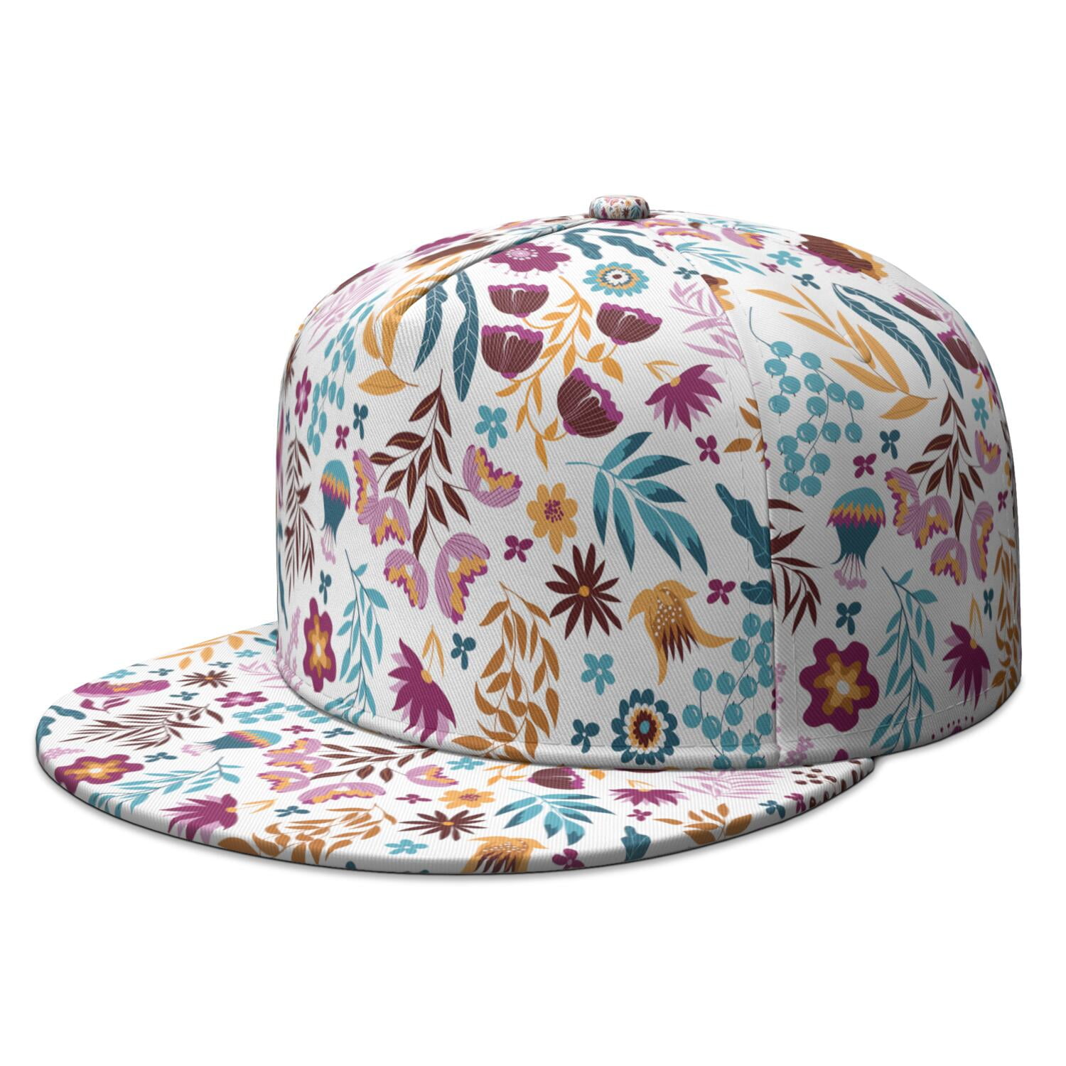 Nature-Inspired Snapback Hat, Flat Brim Adjustable Cap with Botanical ...