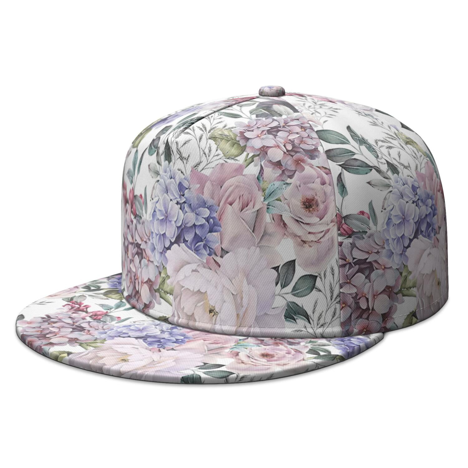 Nature-Inspired Snapback Hat, Flat Brim Adjustable Cap with Botanical ...