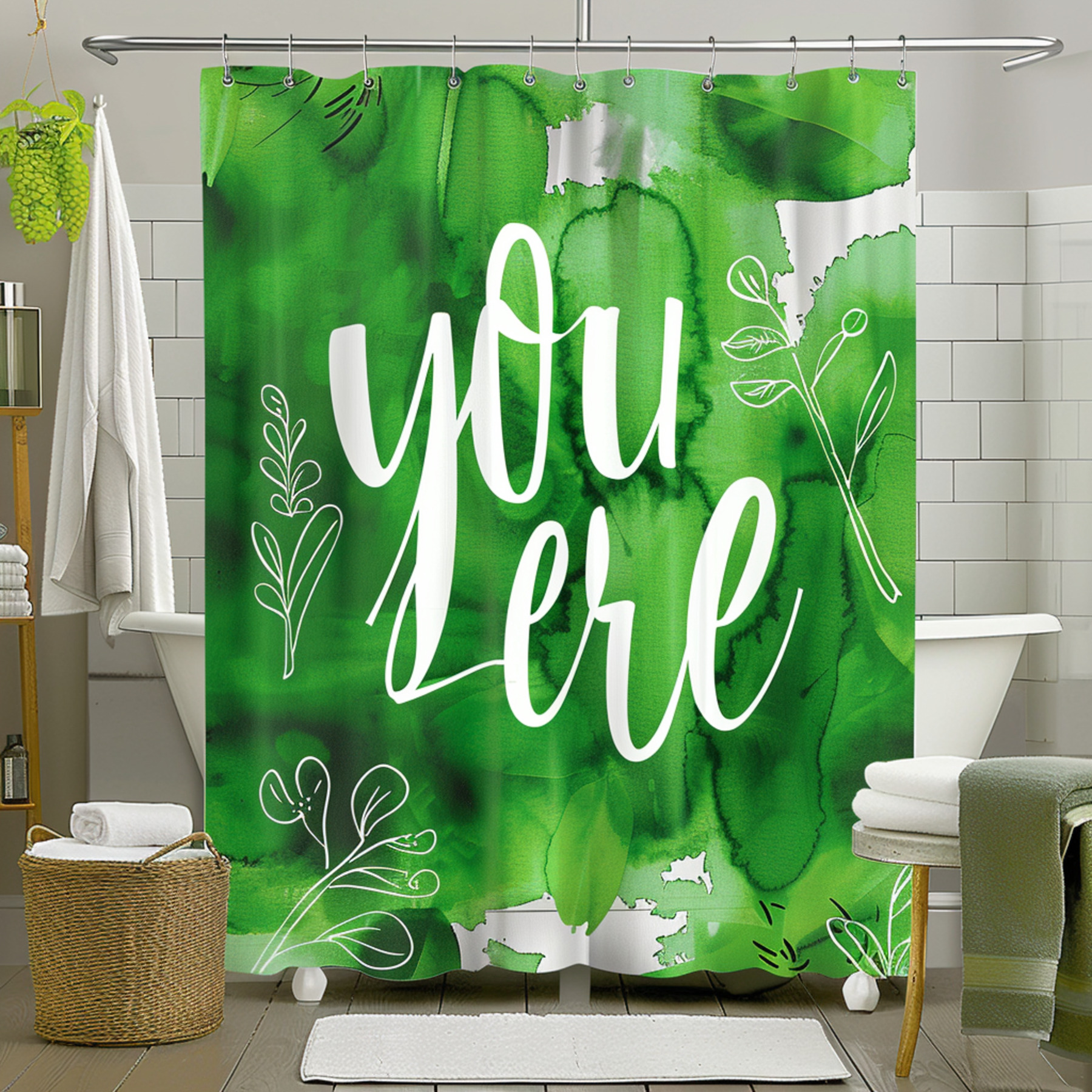 Nature Inspired Tranquil Watercolor Bathroom Curtain with 'You Kere ...