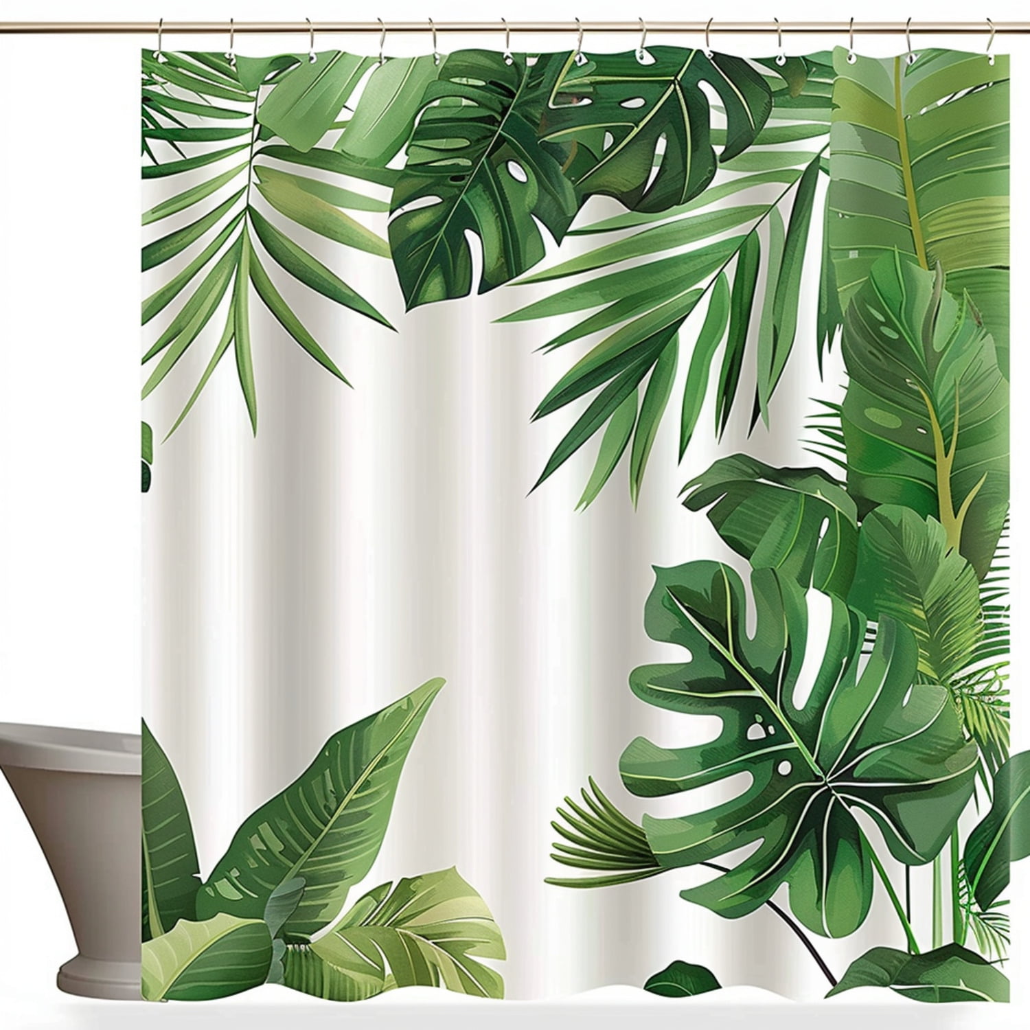 Nature-Inspired Tropical Green Leaf Shower Curtain for Bathroom Decor ...