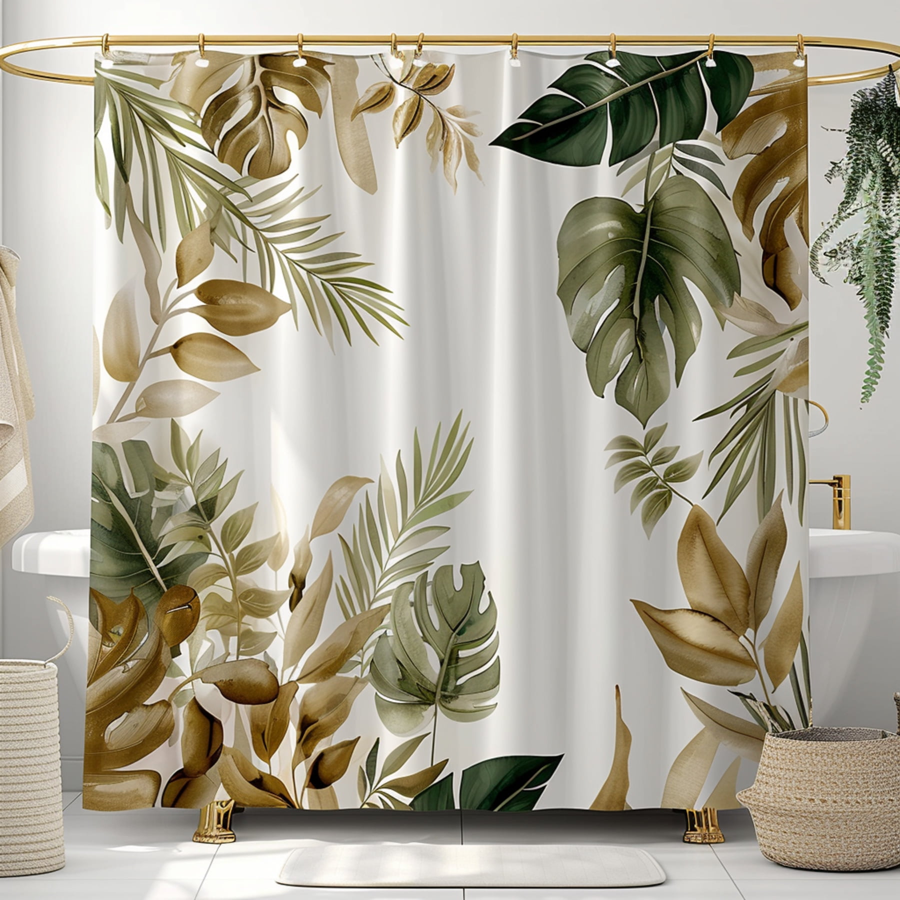Nature Inspired Tropical Rainforest Shower Curtain Greenery Pattern ...
