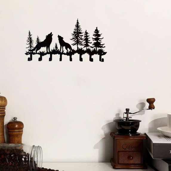Nature-Inspired Wolf Scene Wall Hook Rack – Durable Metal Organizer for ...