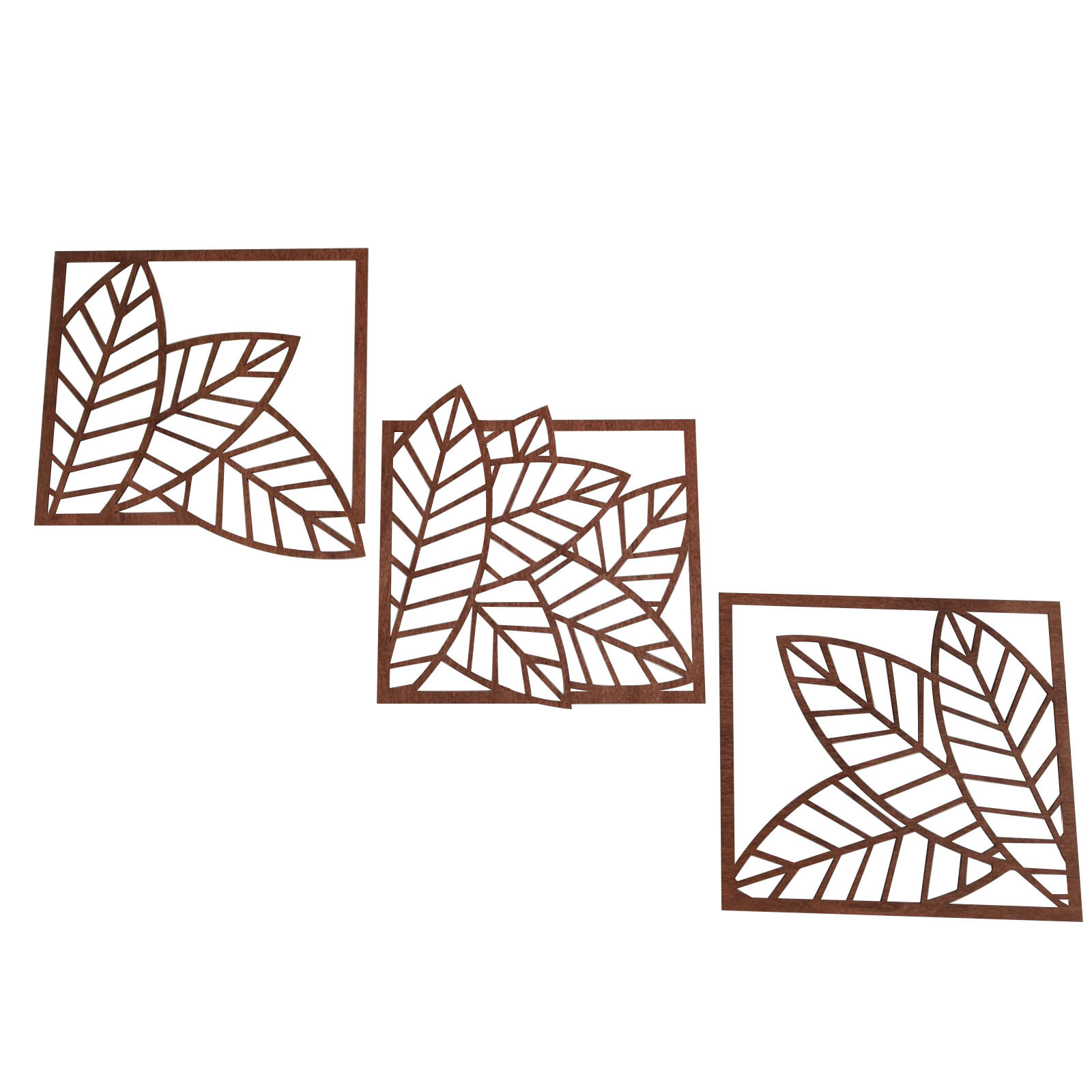 Nature Inspired Wooden Wall Art, Leaf Design 3 Piece Panel Set ...