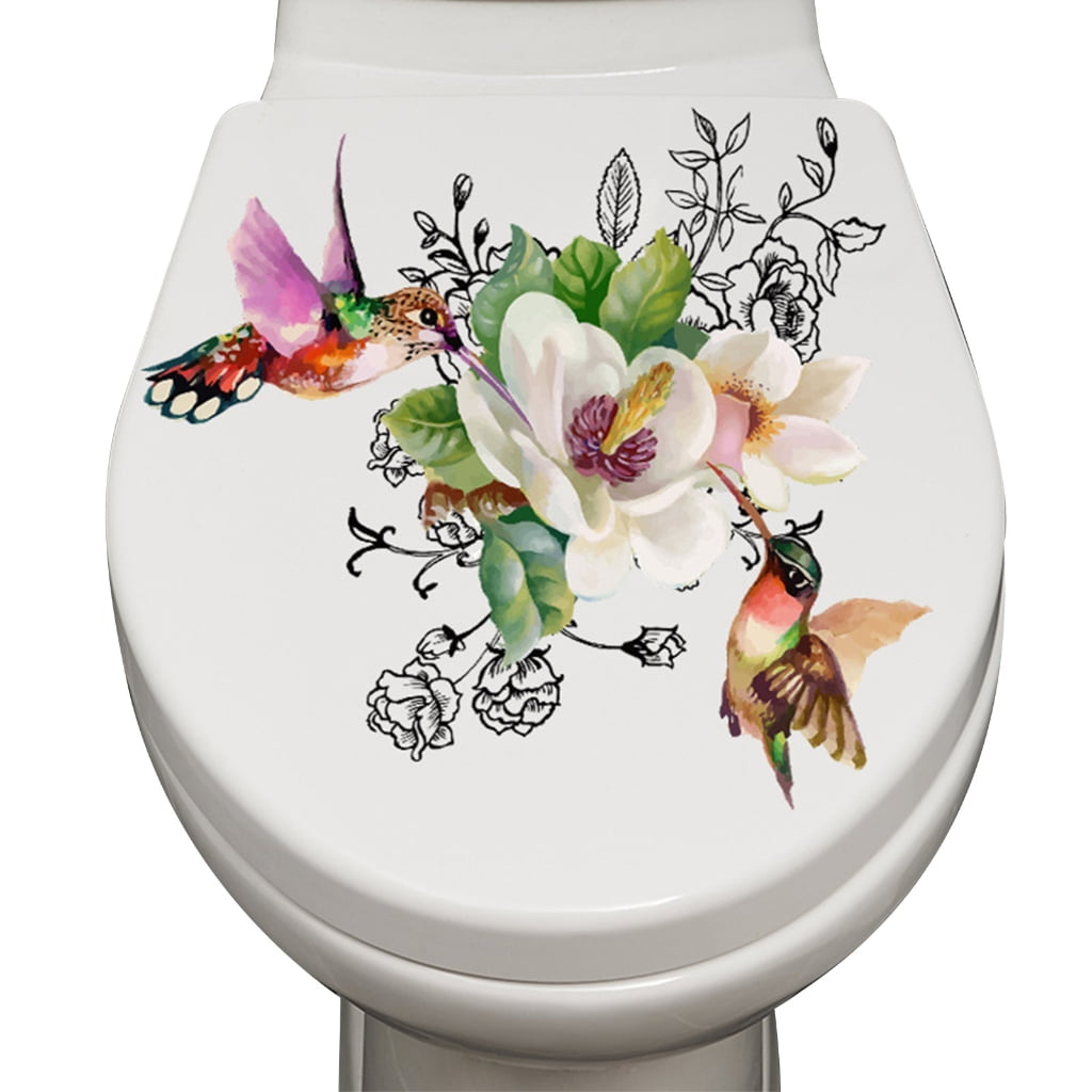 Nature Inspires Toilet Decal Birds and Flowers Toilet Lid Decal Toilet ...