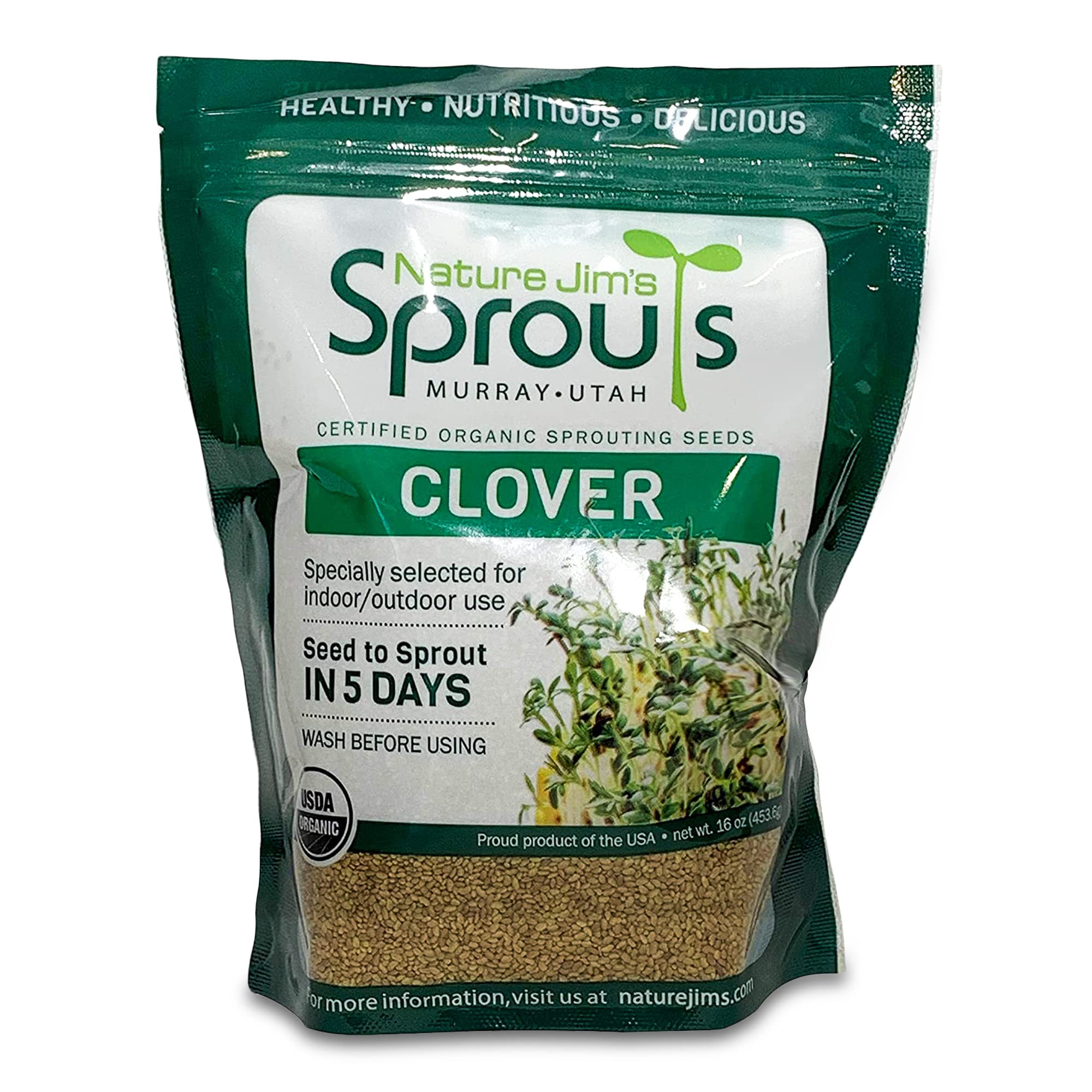 Nature Jims Sprout/Sprouting Seeds, Clover - MVR1 Organic Non-GMO Premium Resealable Bag for ...