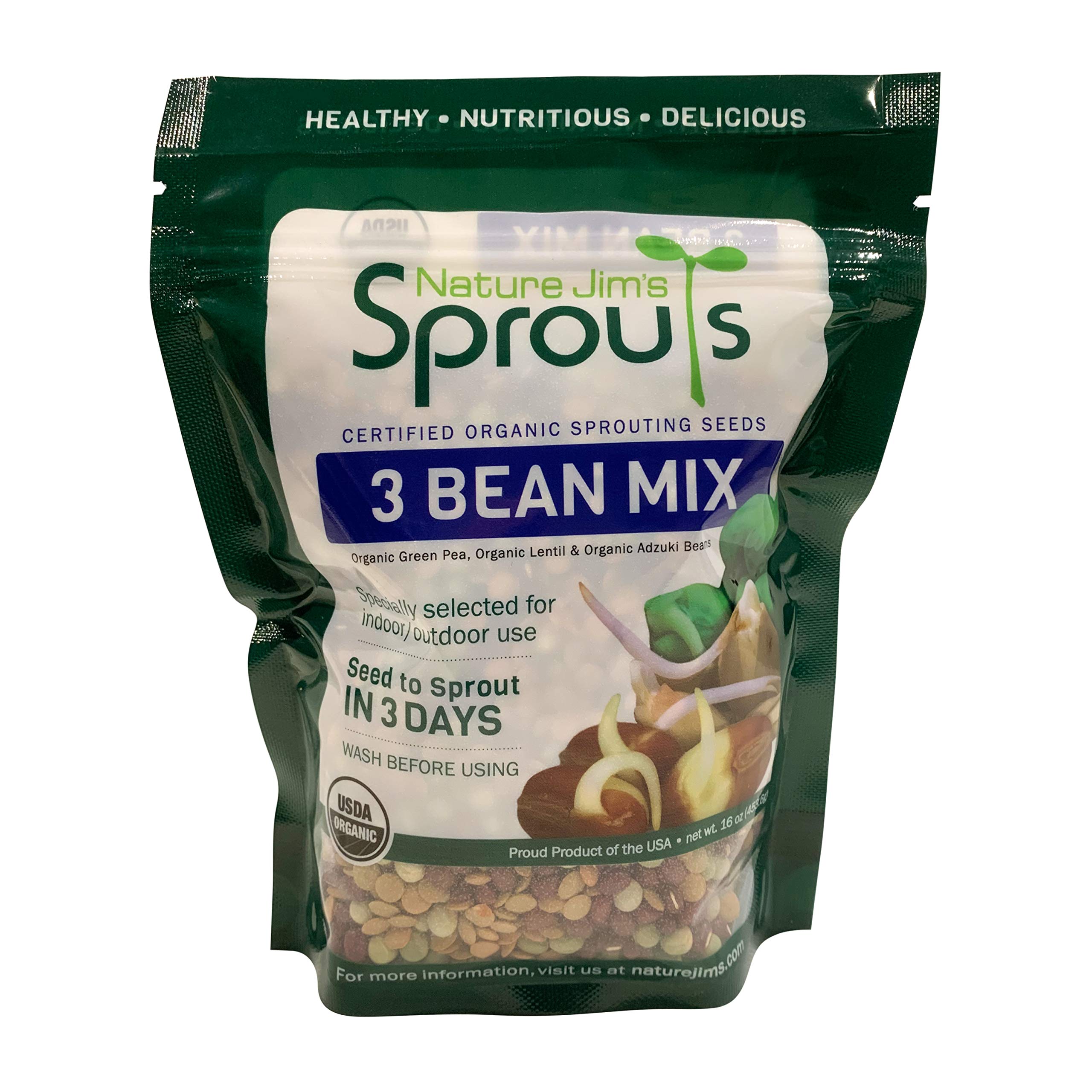 Nature Jims Sprouts FEV6 3 Bean Seed Mix - Certified Green Pea, Lentil ...