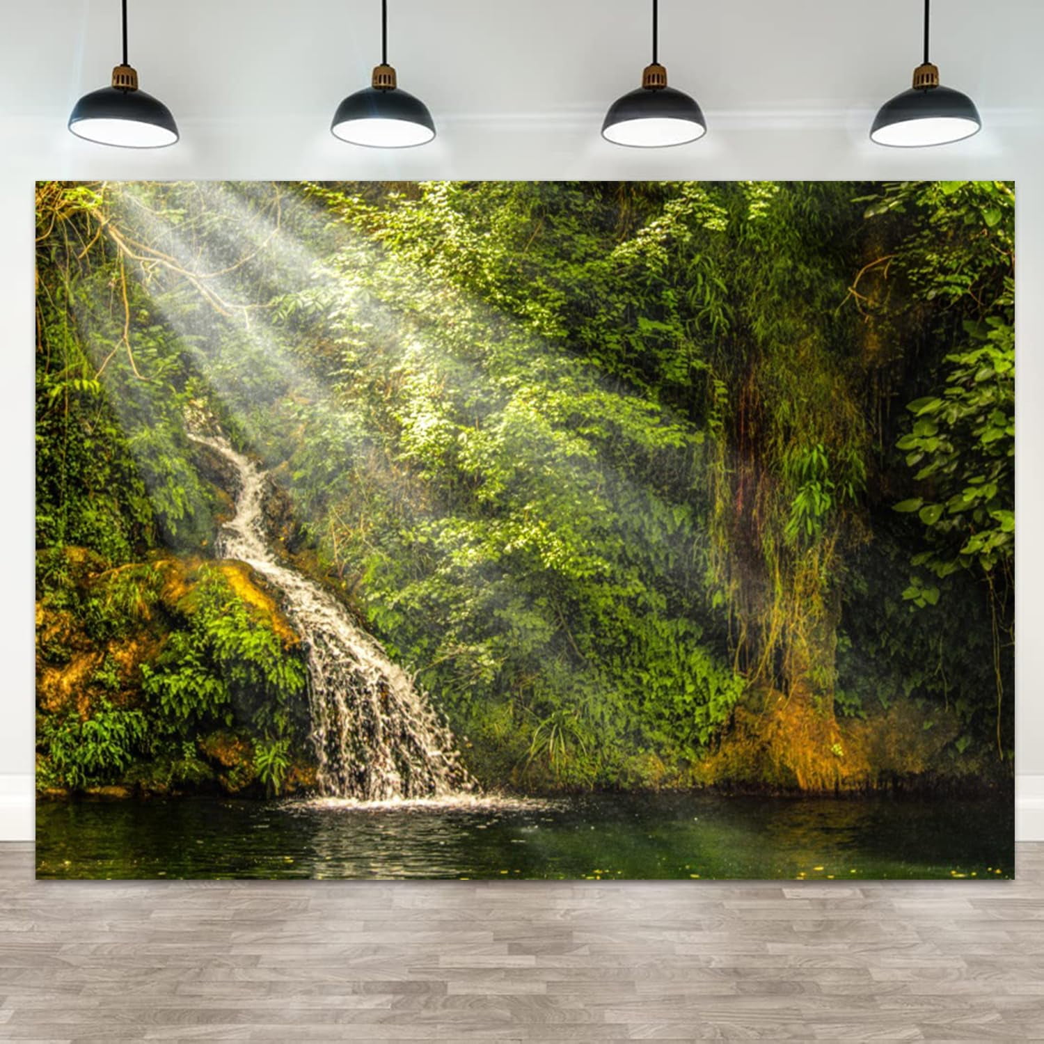 Nature Jungle Waterfall Backdrop Spring Forest Lake Mountain River ...