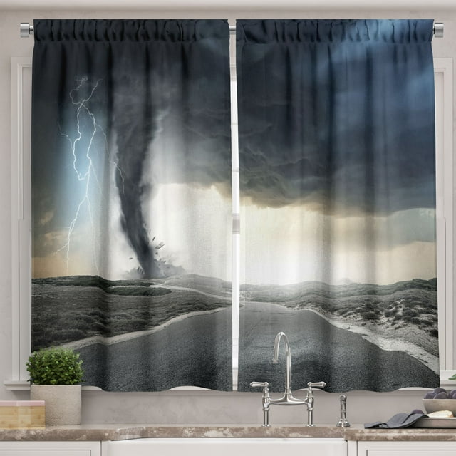 Nature Kitchen Curtains, Black Tornado Funnel Gas and Thunder Rolling ...