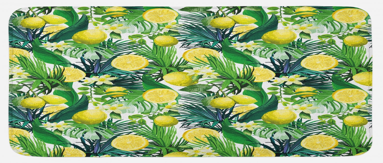 Nature Kitchen Mat, Tropical Plants with Large Evergreen Leaf Lemon ...