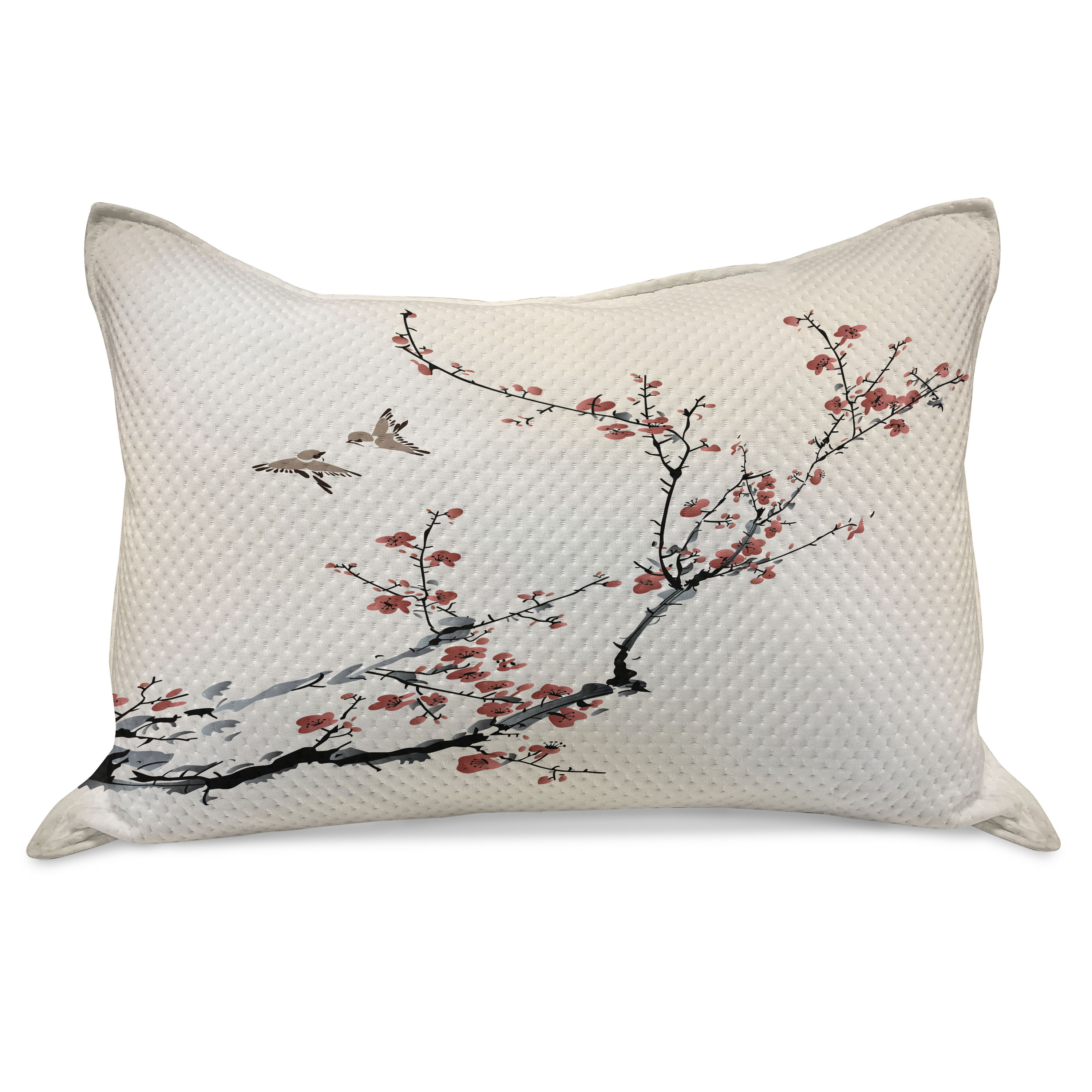 Nature Knitted Quilt Pillowcover, Flowers Buds and Birds with Cherry ...