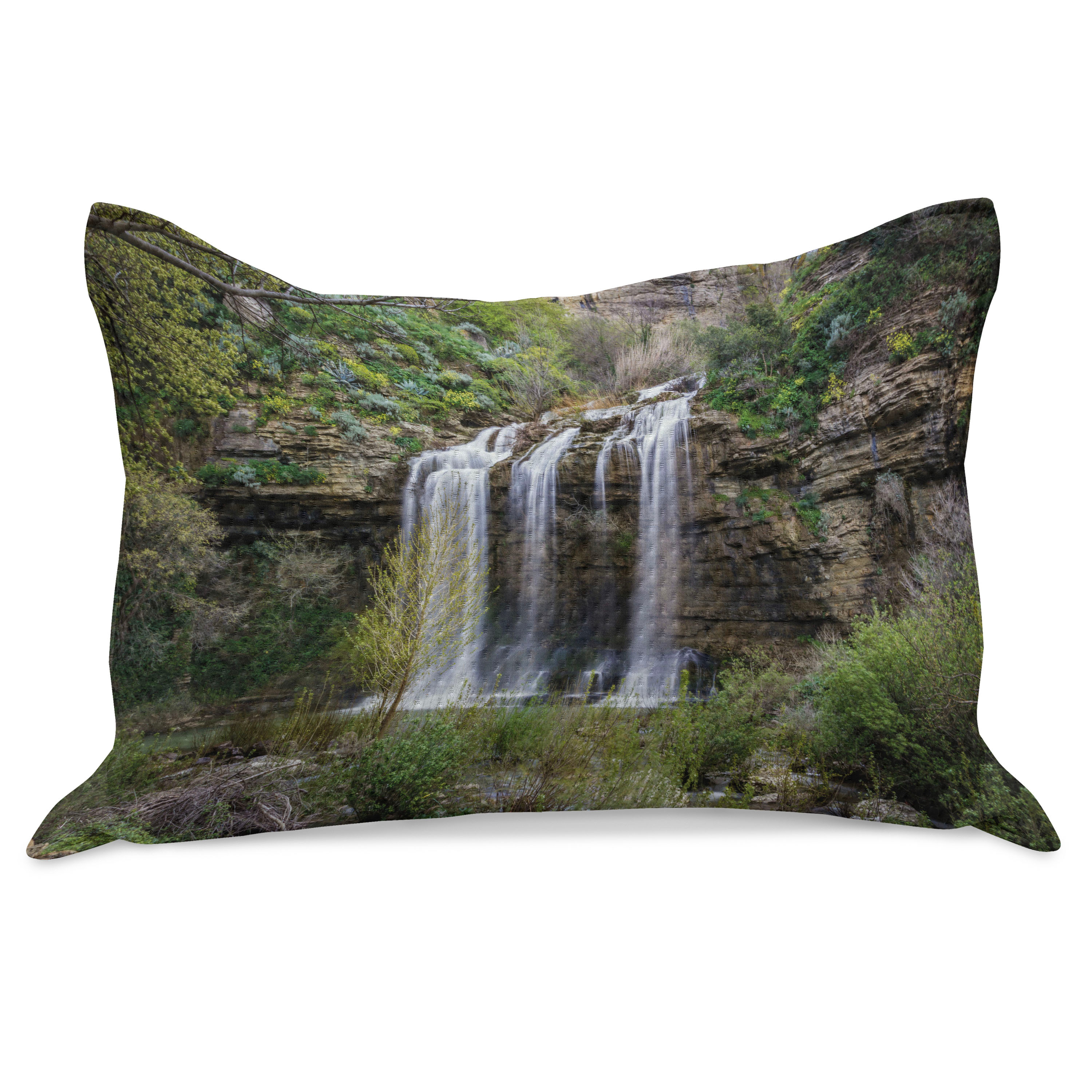 Nature Knitted Quilt Pillowcover, Photo of Waterfall Forest Jungle ...