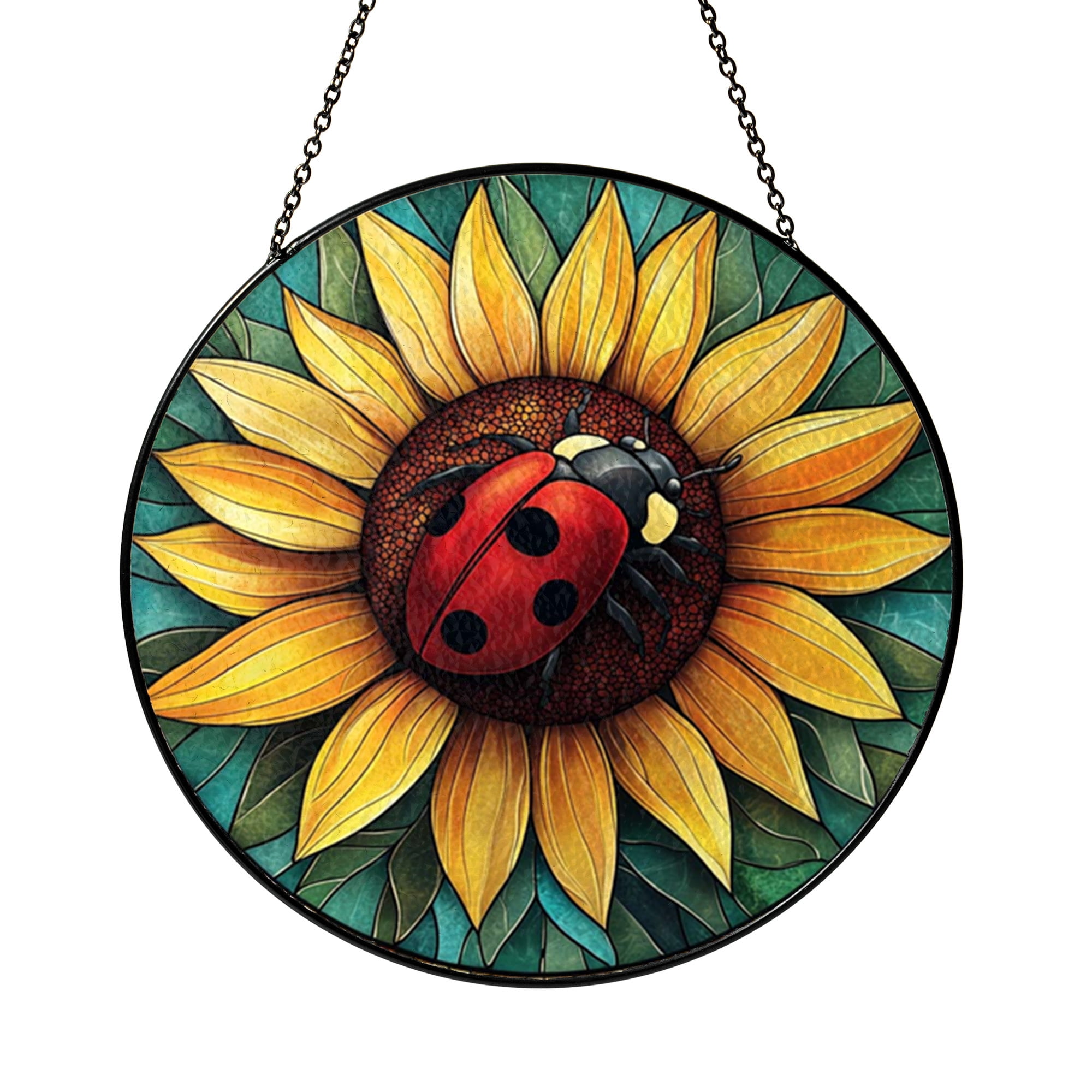 Nature Ladybug Flower Stained Glass Suncatcher – Botanical Window ...